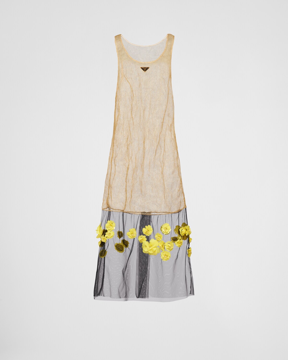 Robe En Mesh Brodé Laiton/jaune | PRADA