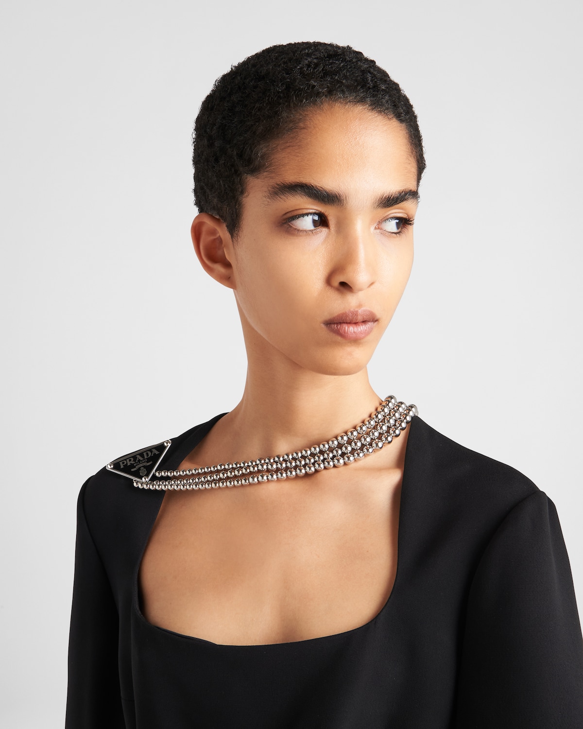 Black Cady Dress With Necklace | PRADA