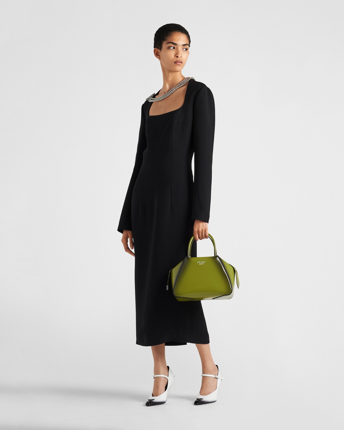 Black Cady Dress With Necklace | PRADA
