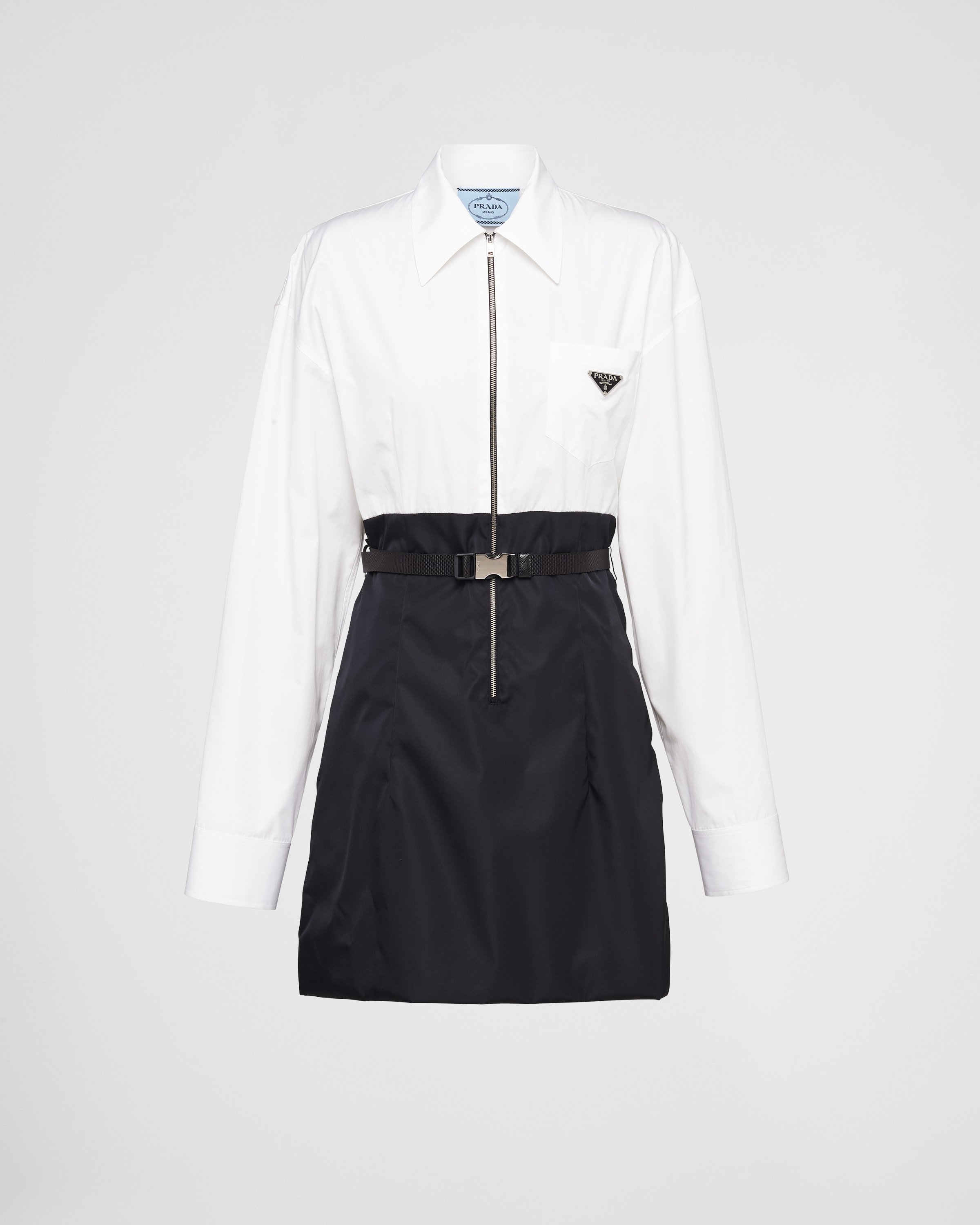 White/black Poplin Mini-dress | PRADA