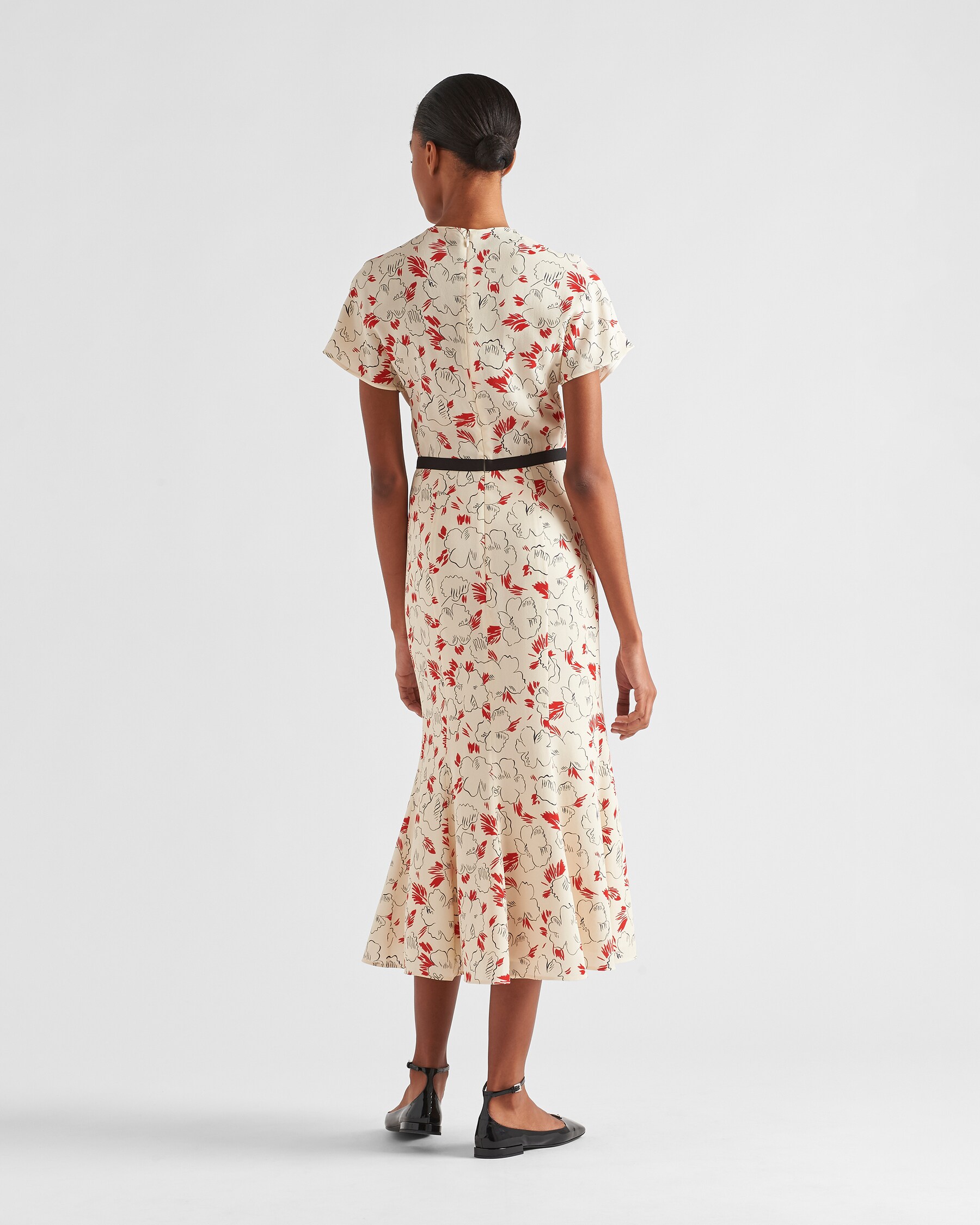 Tan/red Printed Sablé Dress | PRADA
