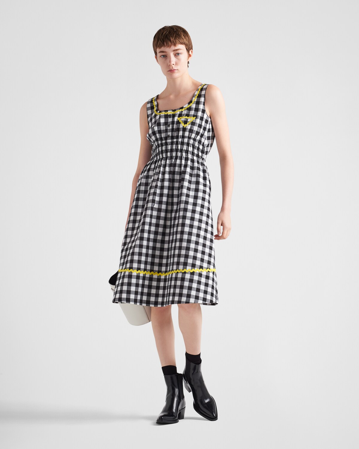 Black/yellow Gingham Check Dress | PRADA