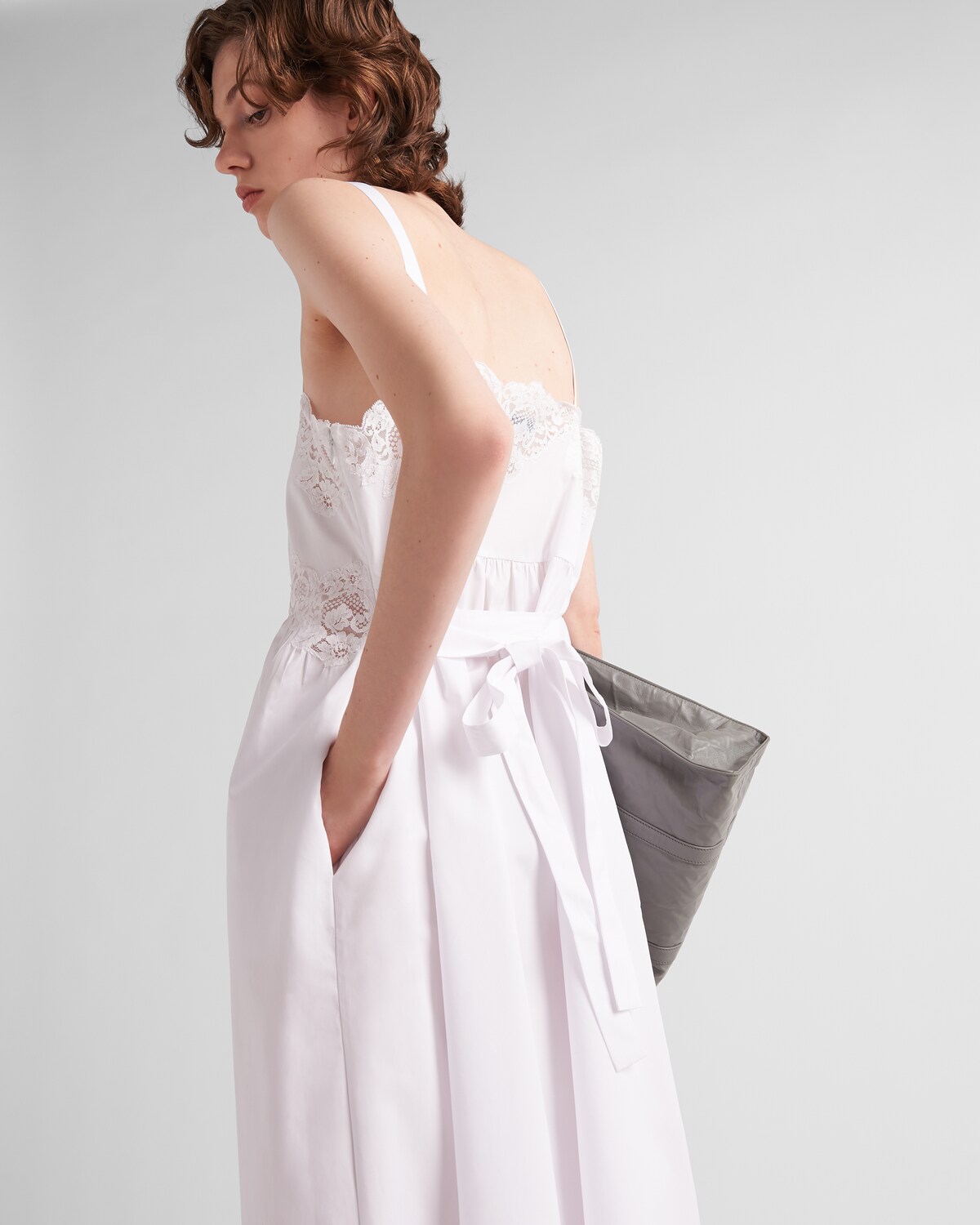White Embroidered Poplin And Lace Dress | PRADA