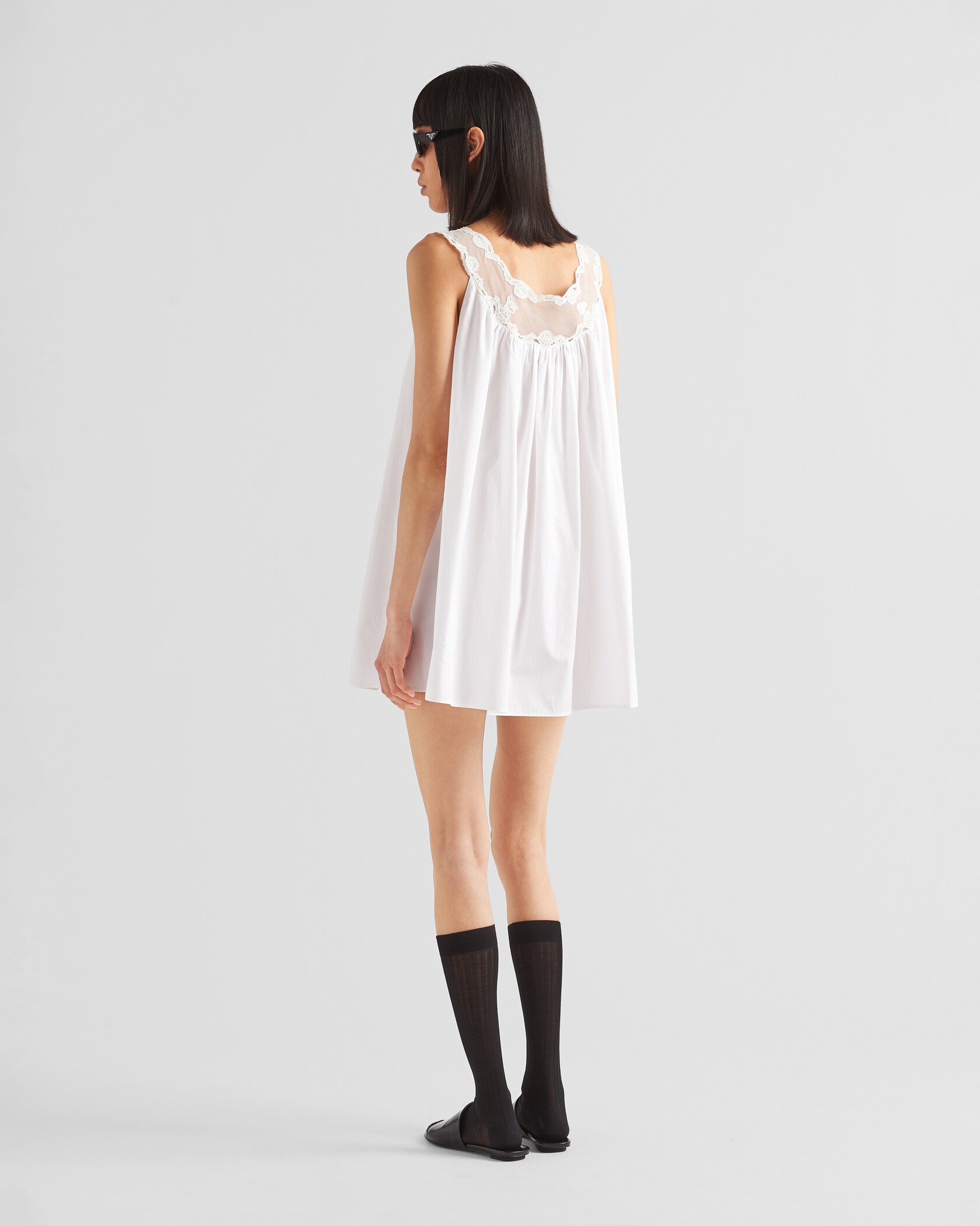 White Embroidered Poplin And Lace Dress | PRADA