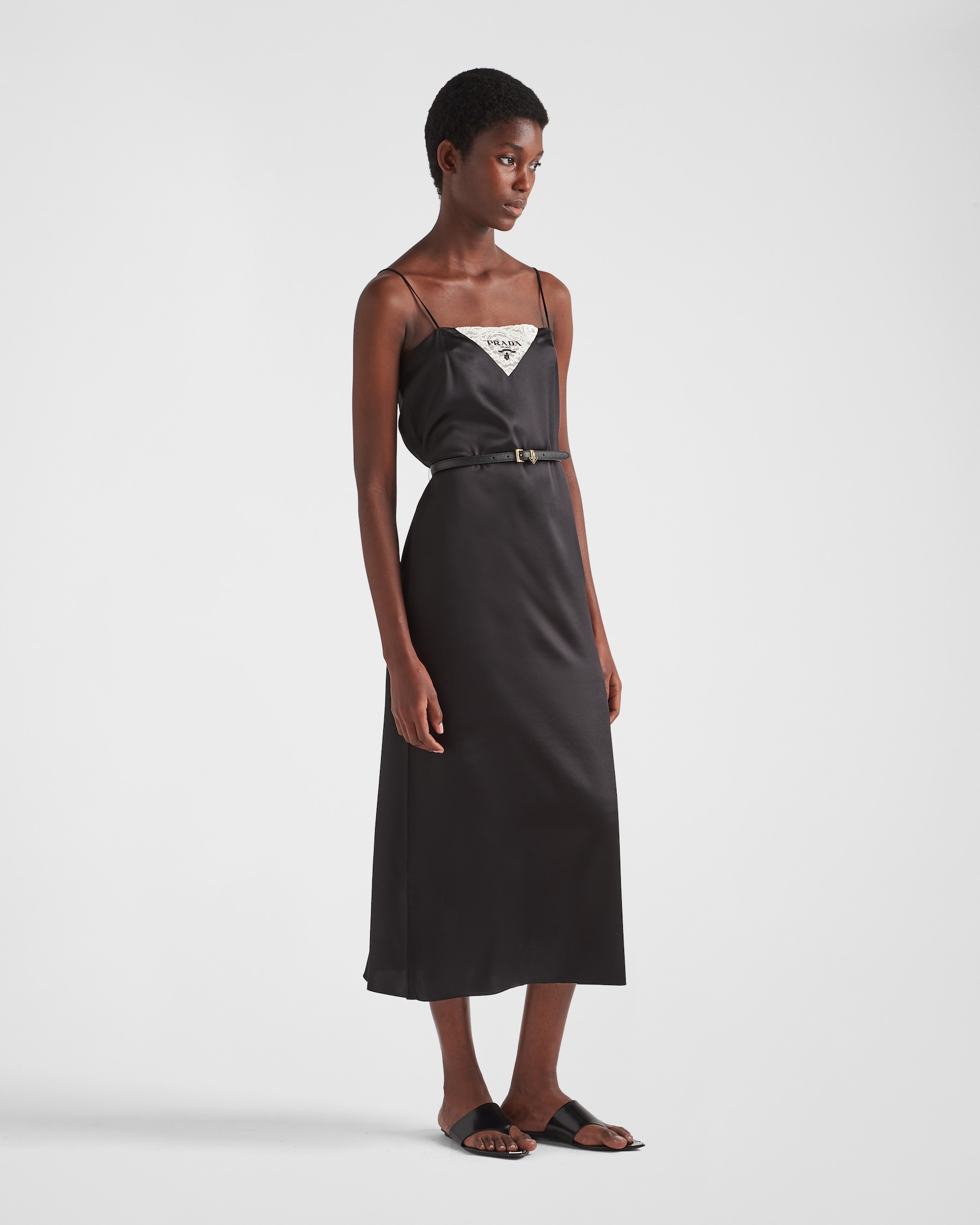 Black Satin Crepe Slip Dress | PRADA