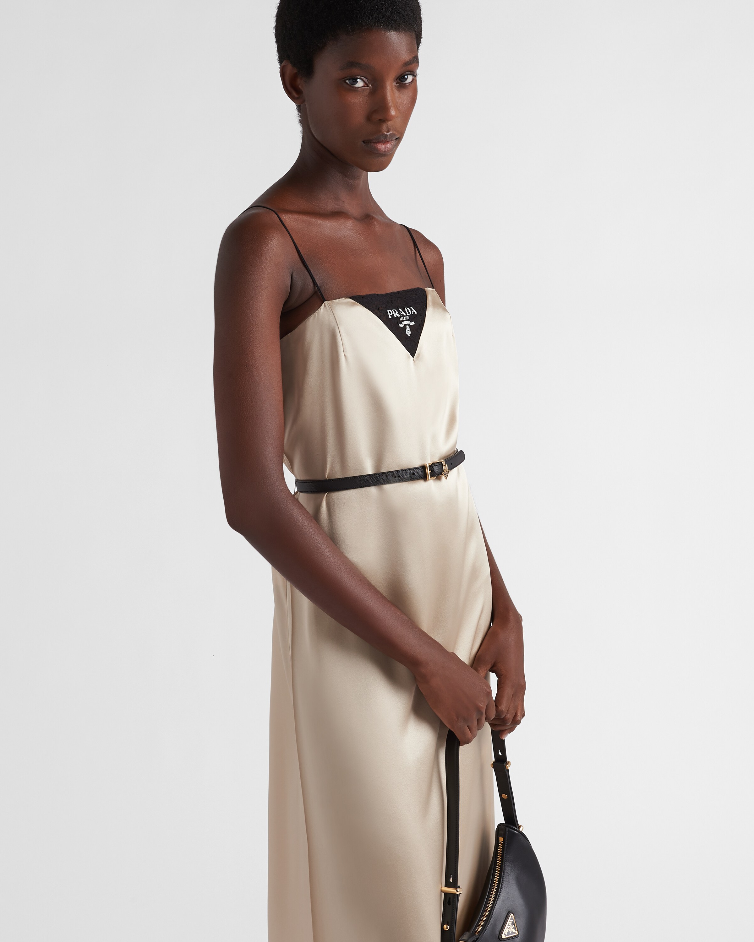 Robe à bretelles en crêpe de satin Beige Désert | Prada