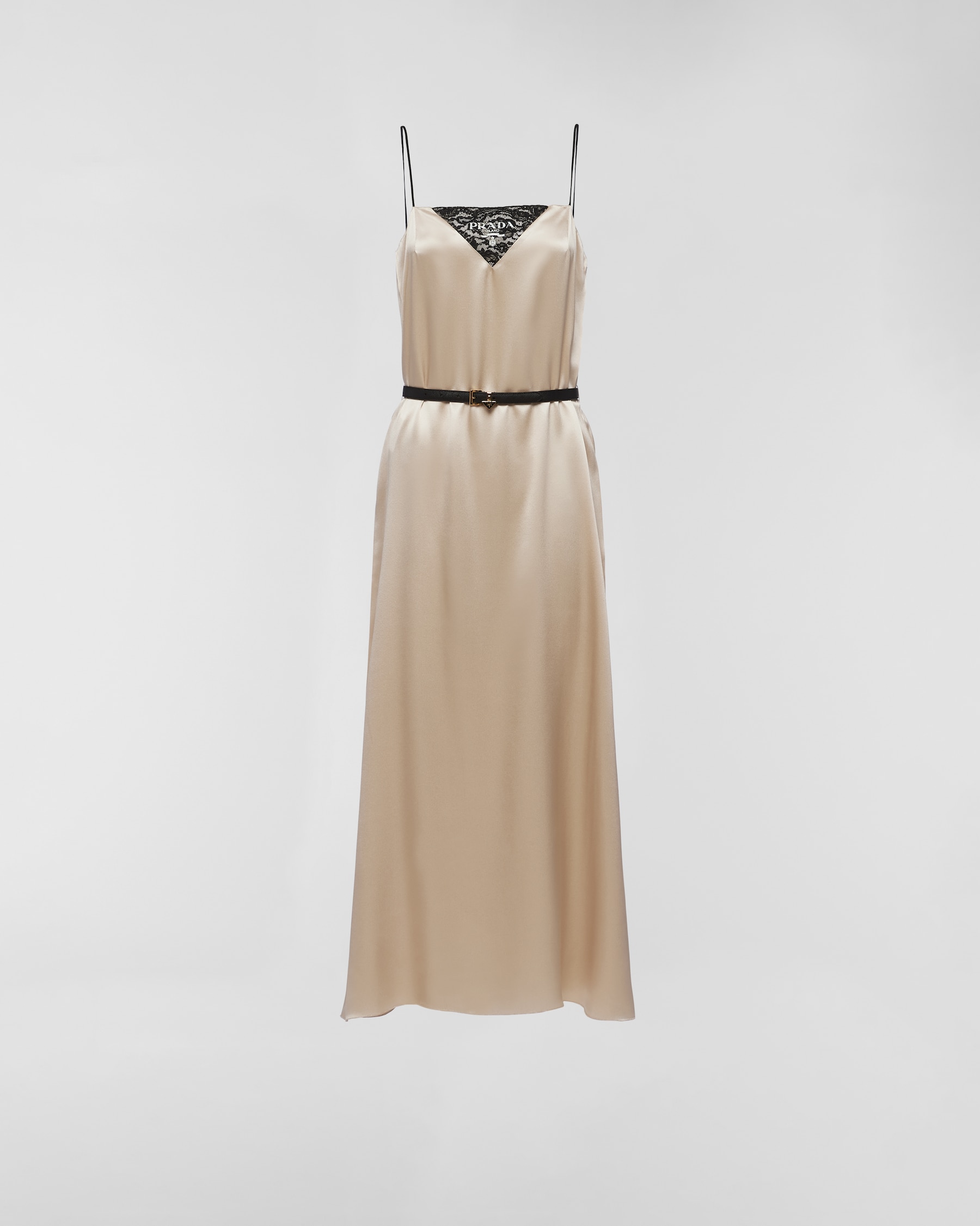 Desert Beige Satin Crepe Slip Dress | PRADA