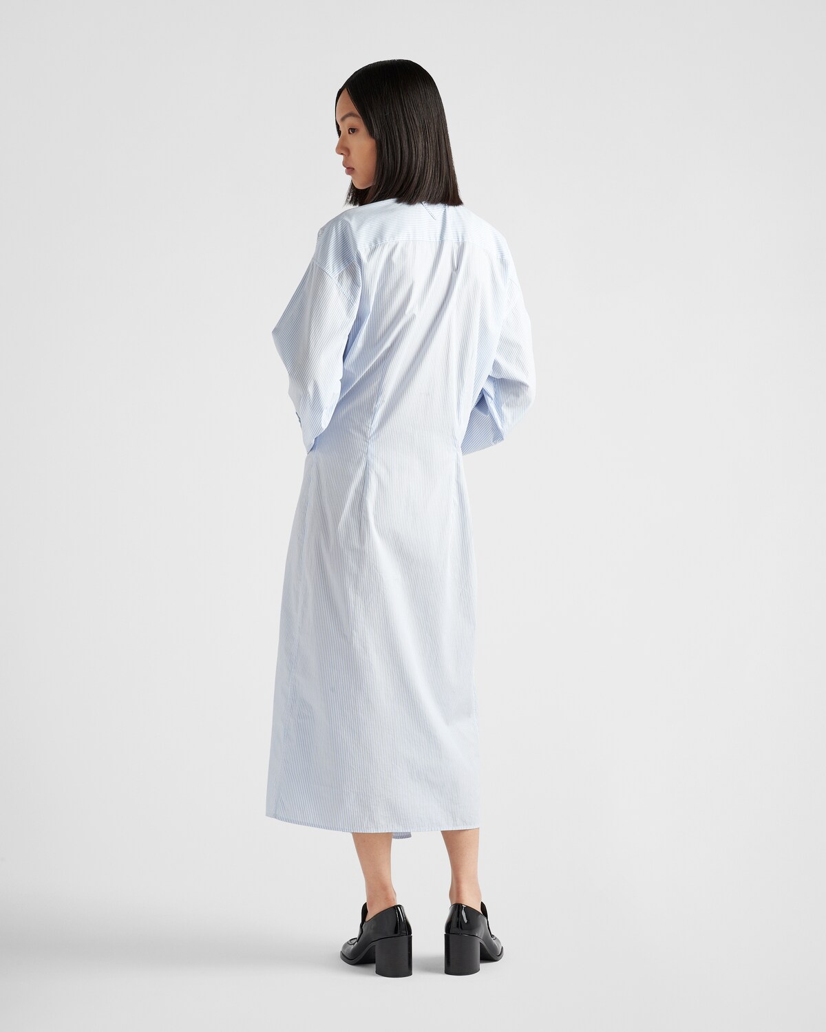 White/light Blue Poplin Jacquard Dress | PRADA