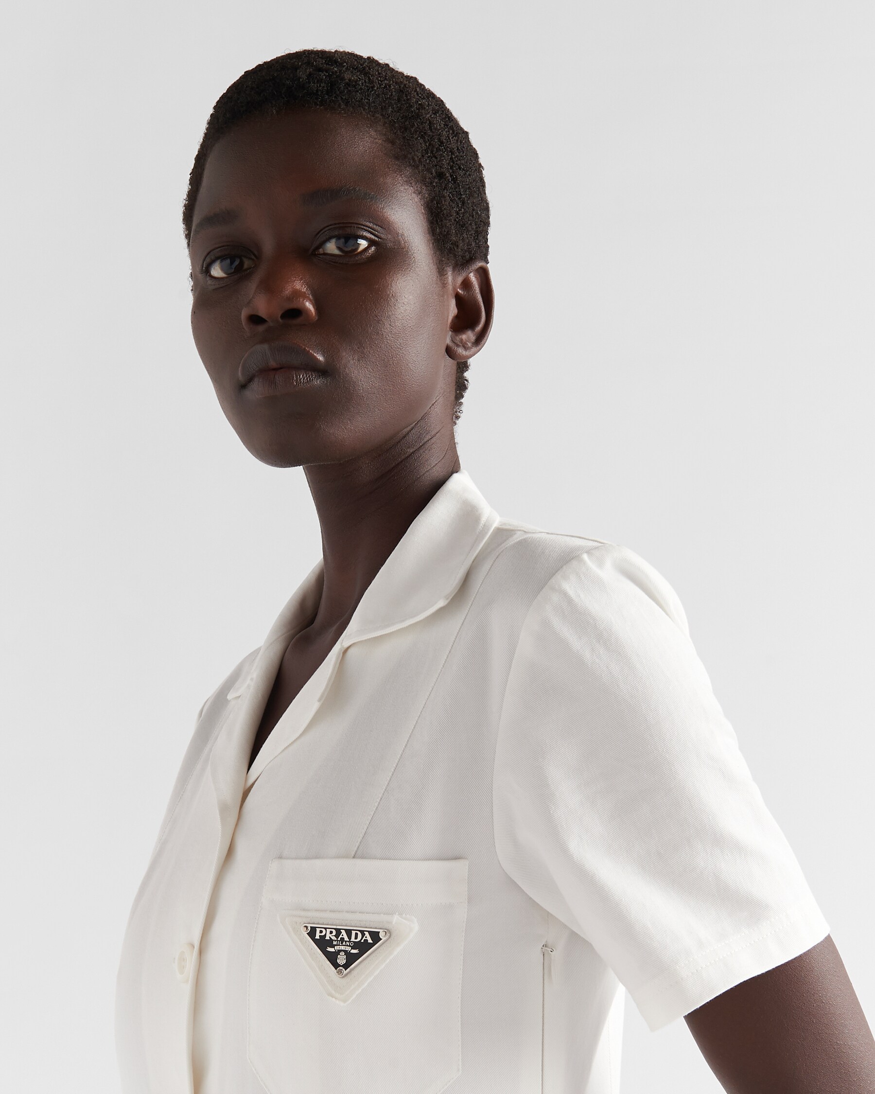 White Long Gabardine Dress | PRADA