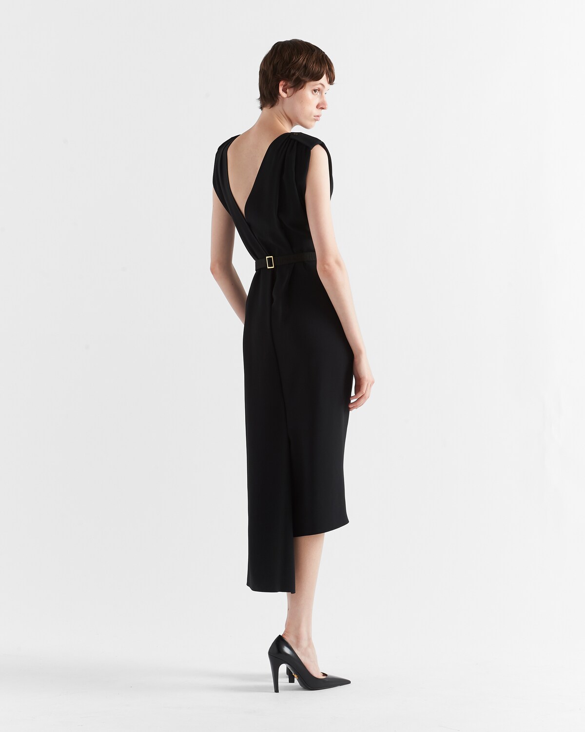 Black Sablé Dress With Belt | PRADA