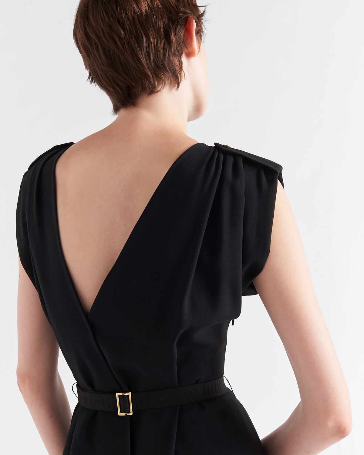 Black Sablé Dress With Belt | PRADA