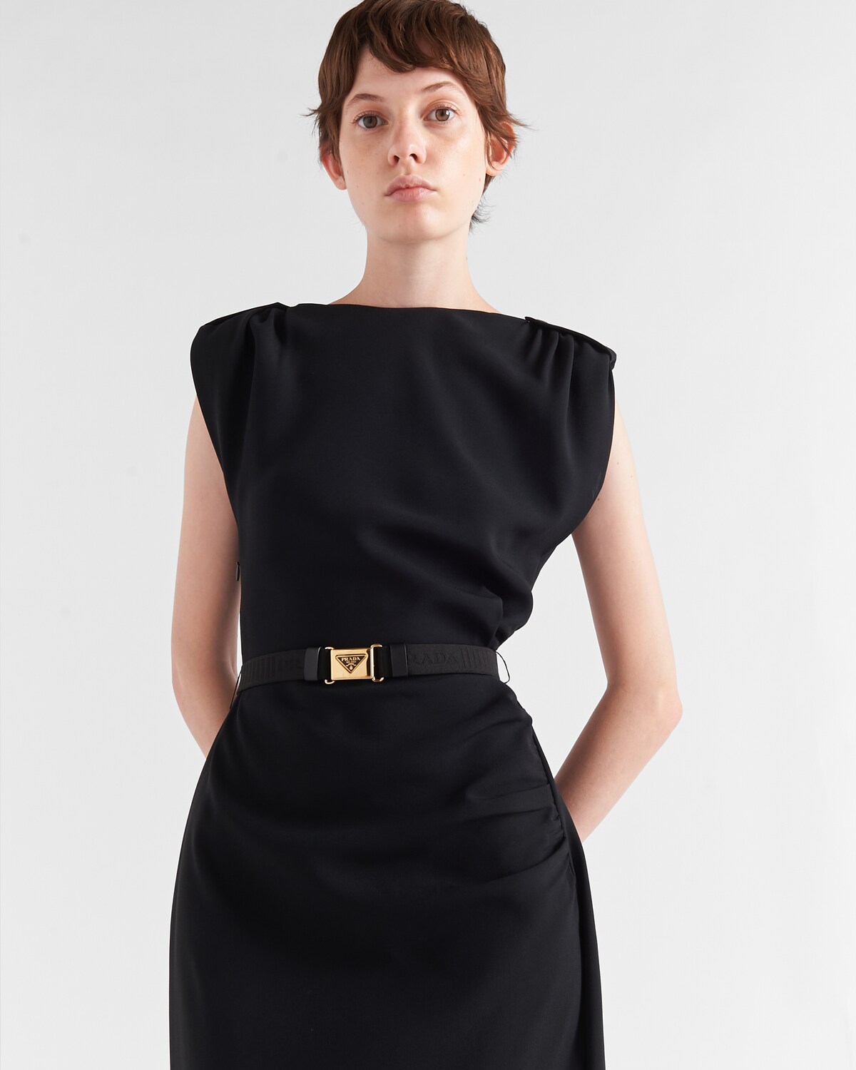 Black Sablé Dress With Belt | PRADA