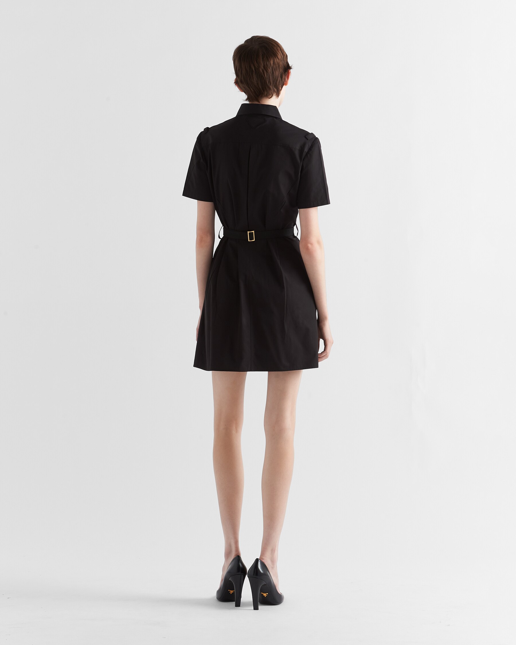 Black Poplin Mini-dress With Belt | PRADA