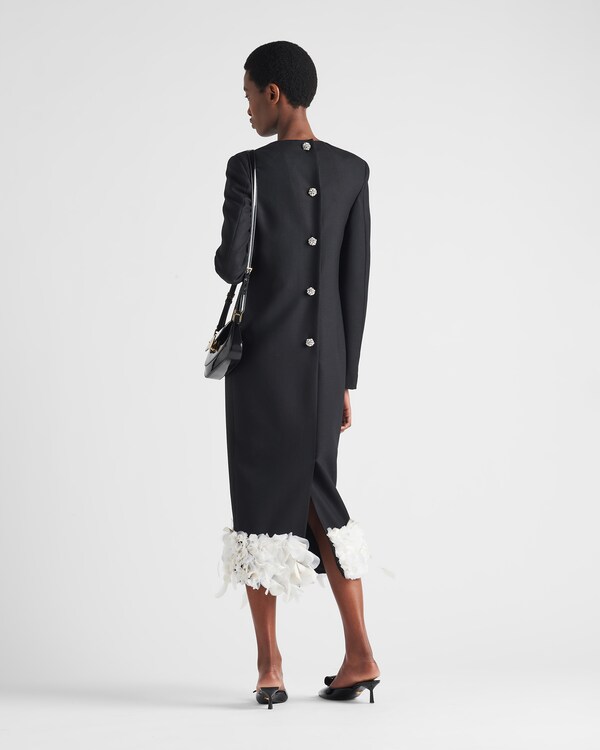 Black/white Embroidered Wool Midi-dress | PRADA