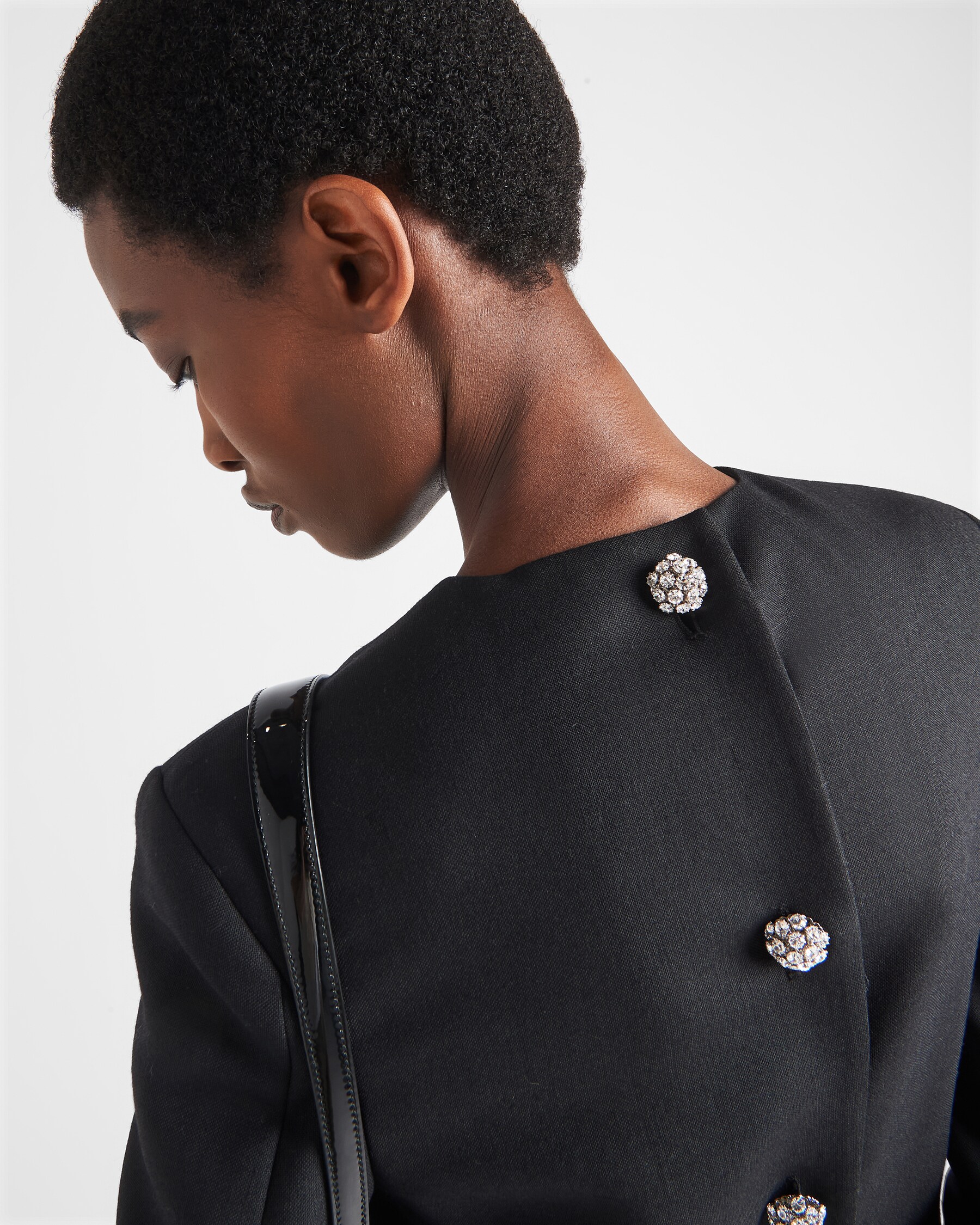 Black/white Embroidered Wool Midi-dress | PRADA