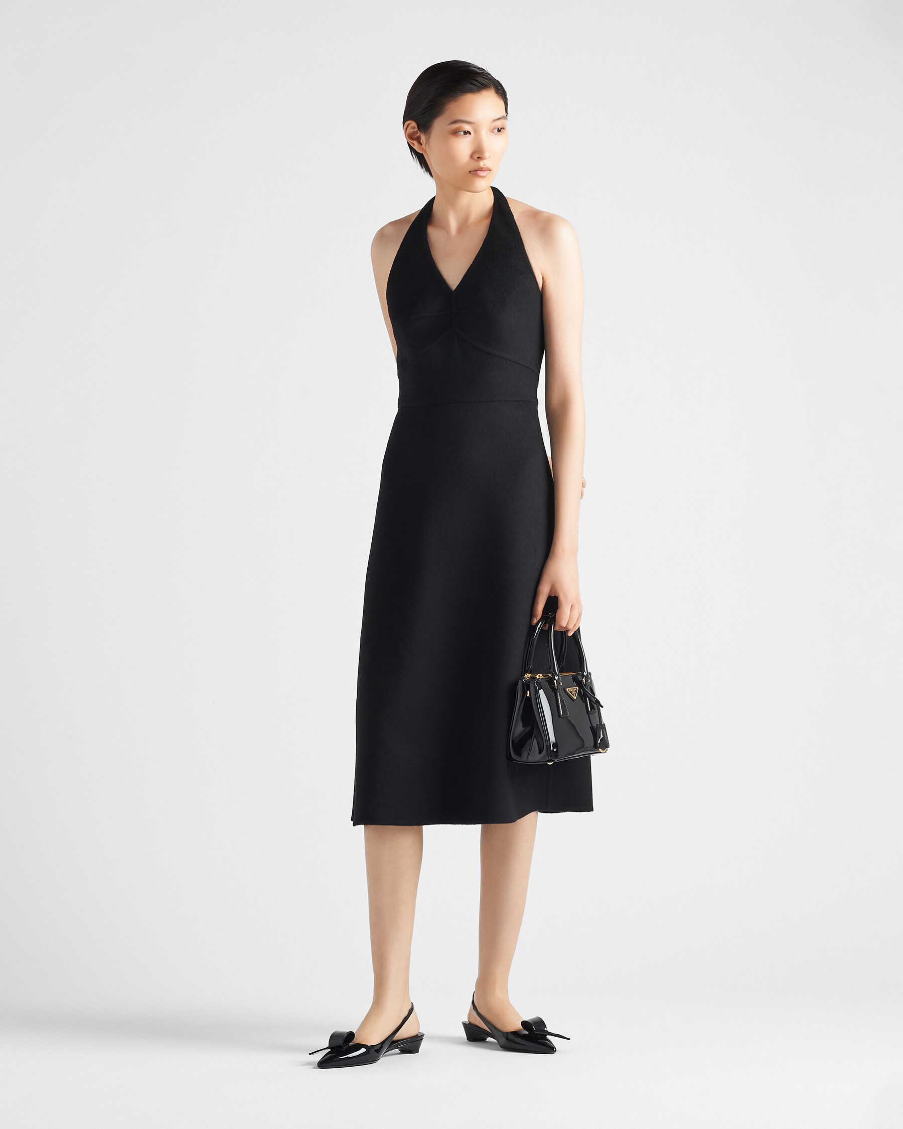 Black Double Cashmere Halter Midi-dress | PRADA