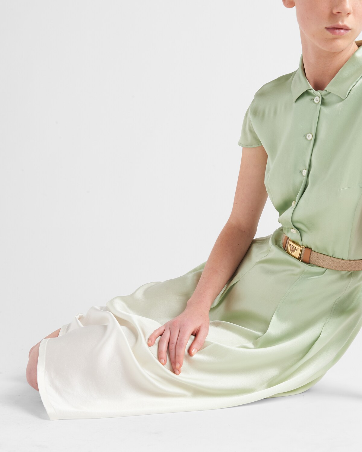 Marigold Printed Satin Crepe Dress | PRADA