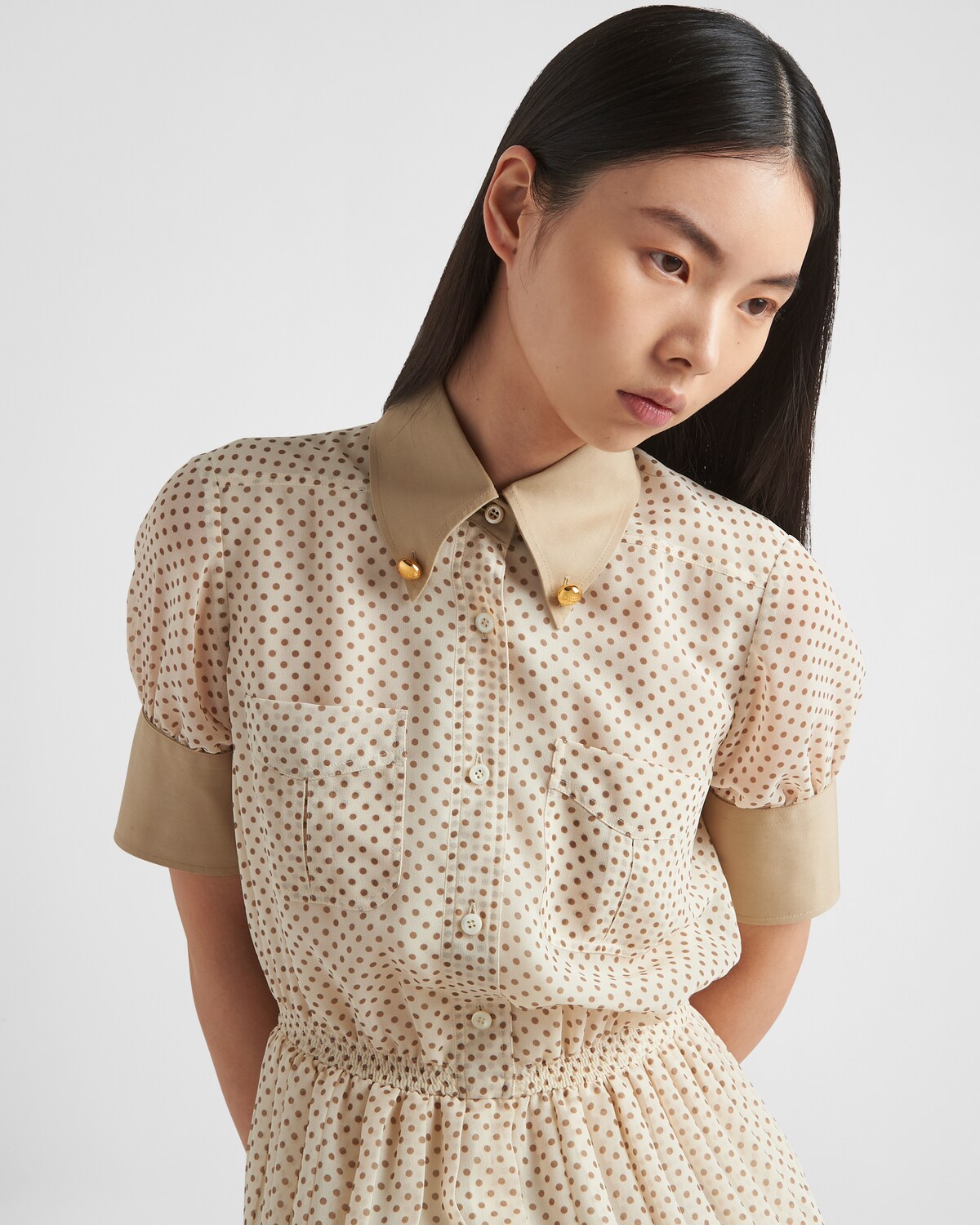 Ivory Printed Georgette Dress | PRADA