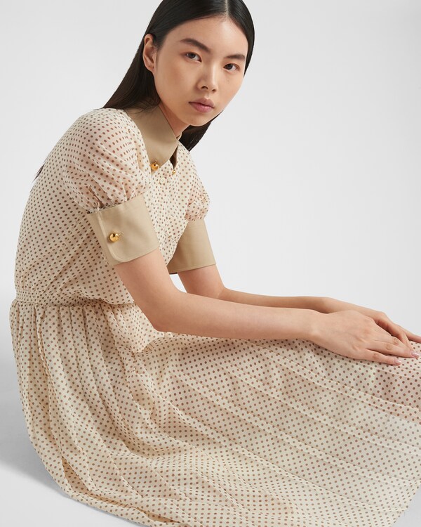 Ivory Printed Georgette Dress | PRADA