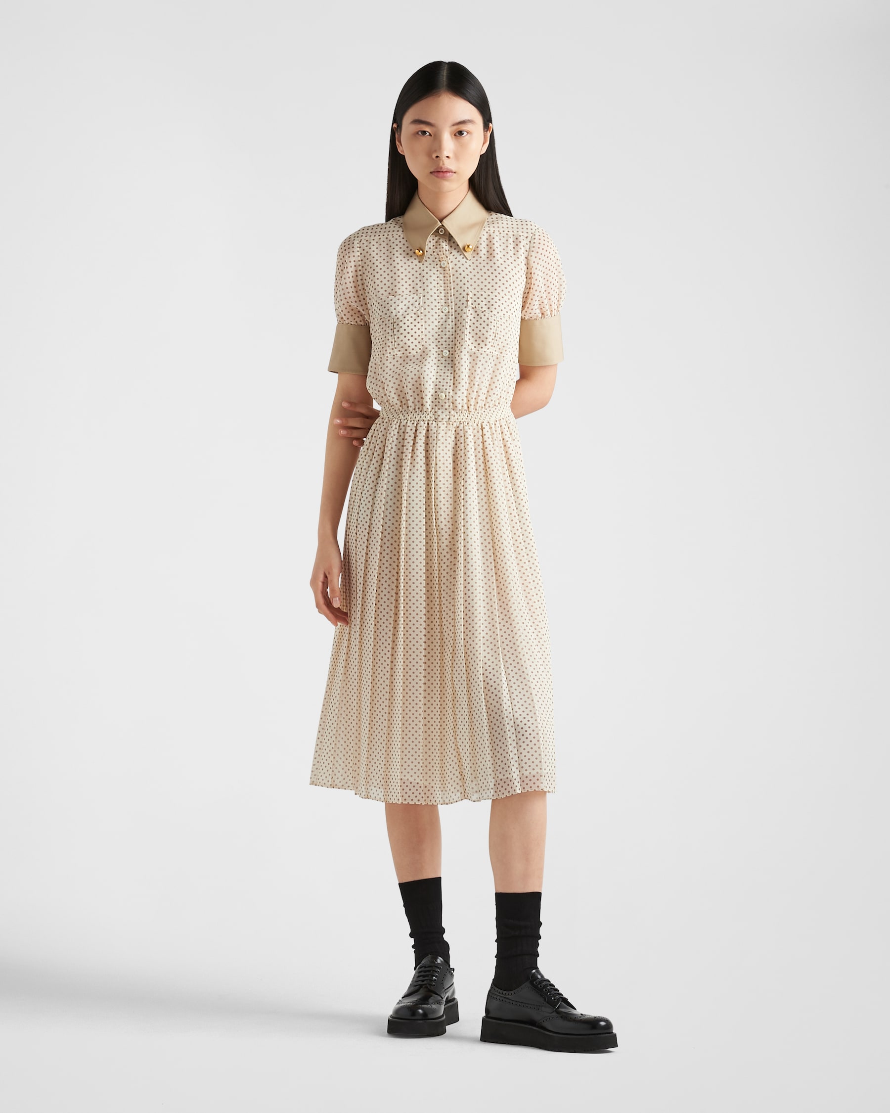 Ivory Printed Georgette Dress | PRADA