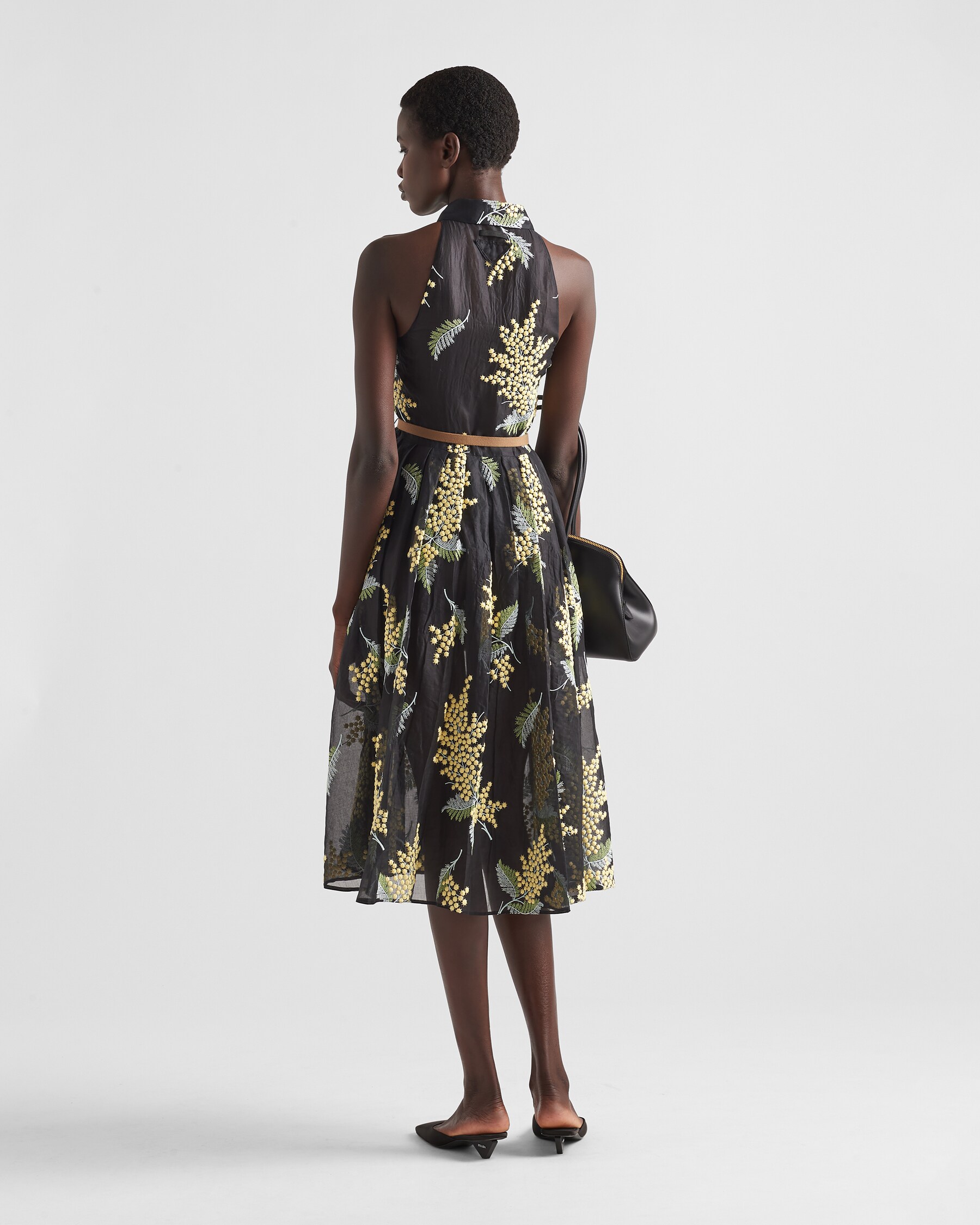 Black Embroidered Organza Dress | PRADA