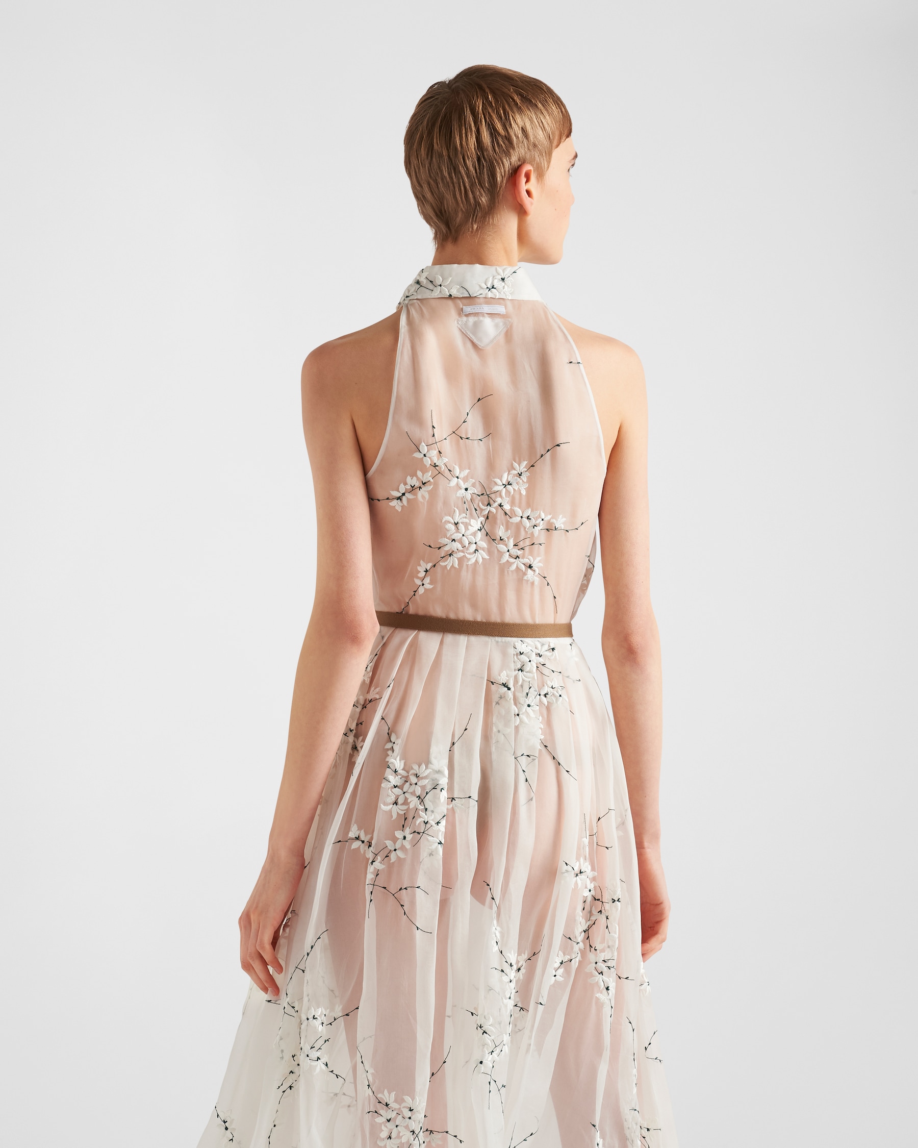 White Embroidered Organza Dress | PRADA