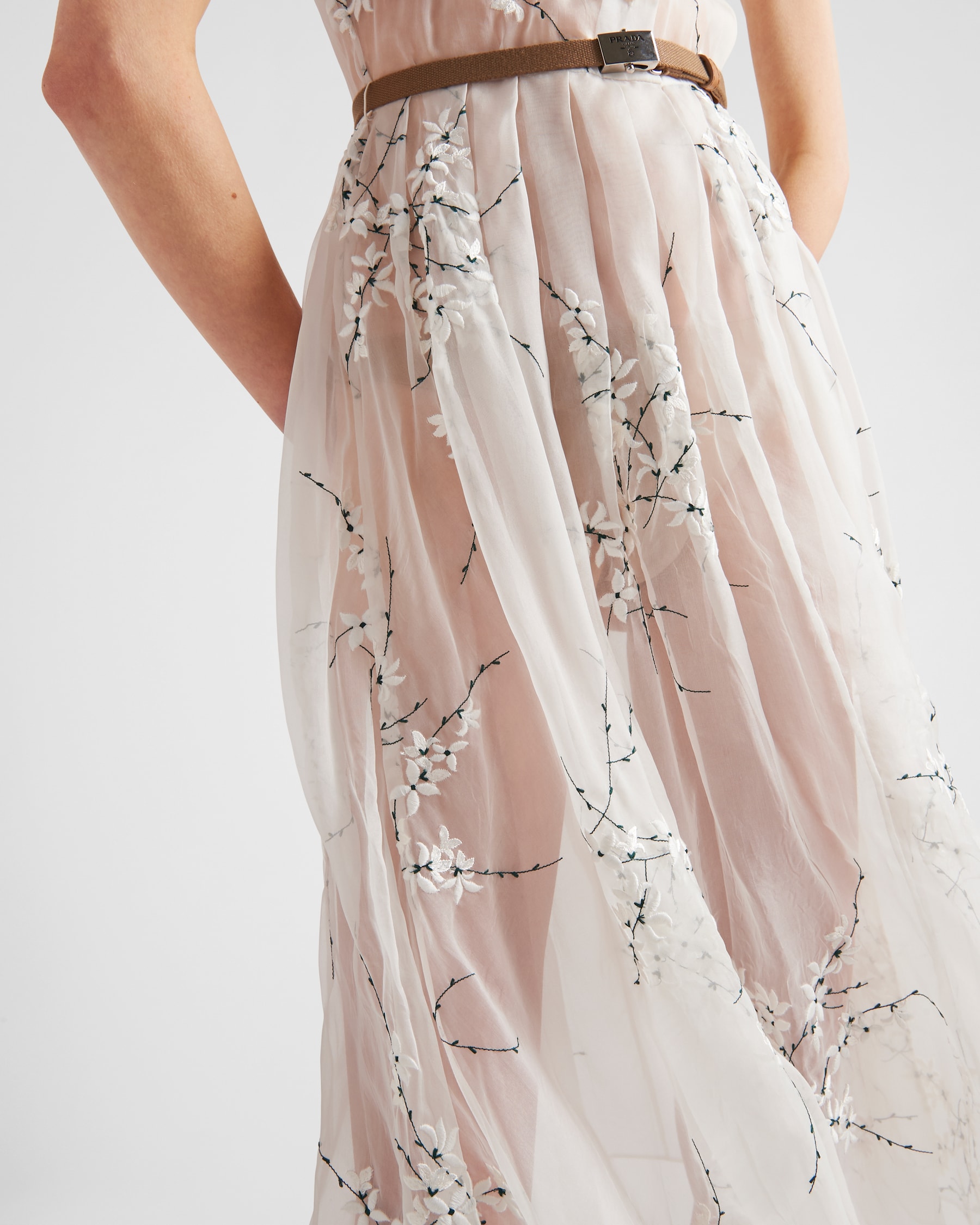 White Embroidered Organza Dress | PRADA