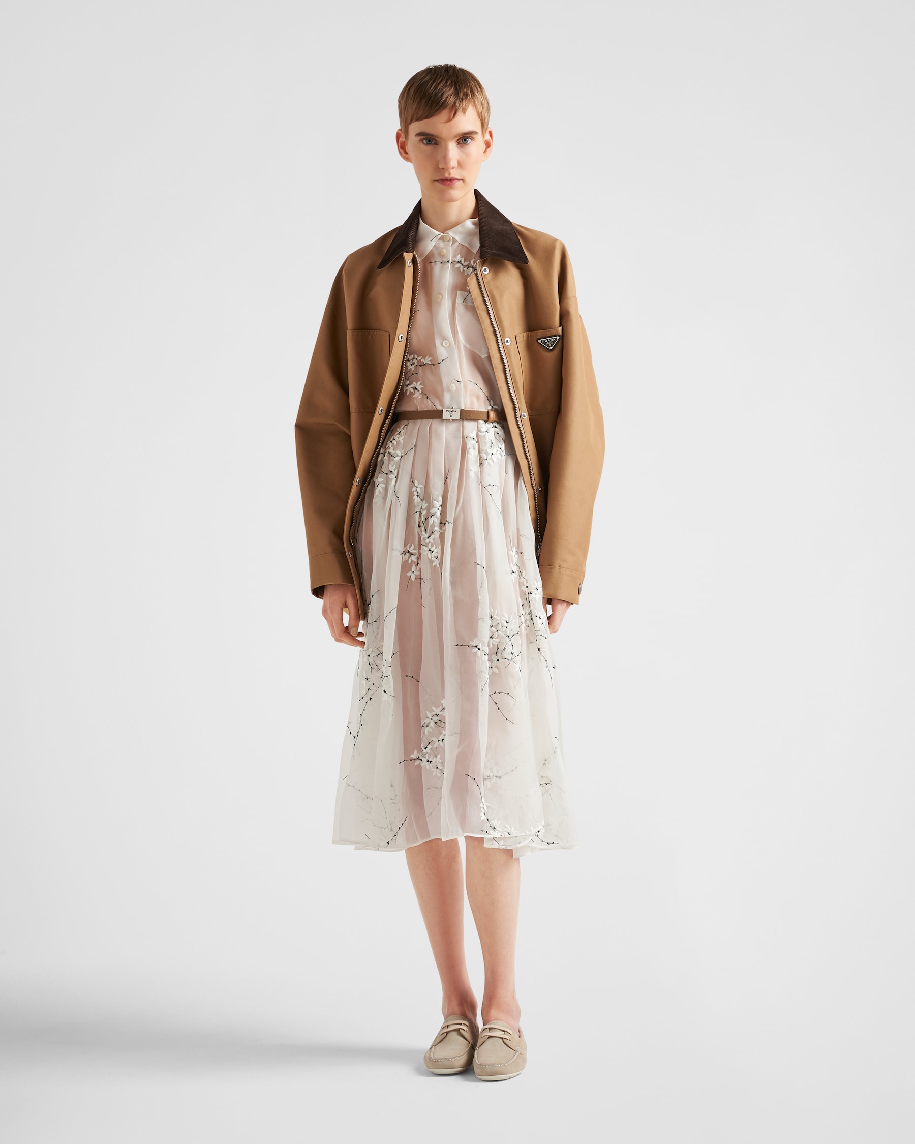 White Embroidered Organza Dress | PRADA