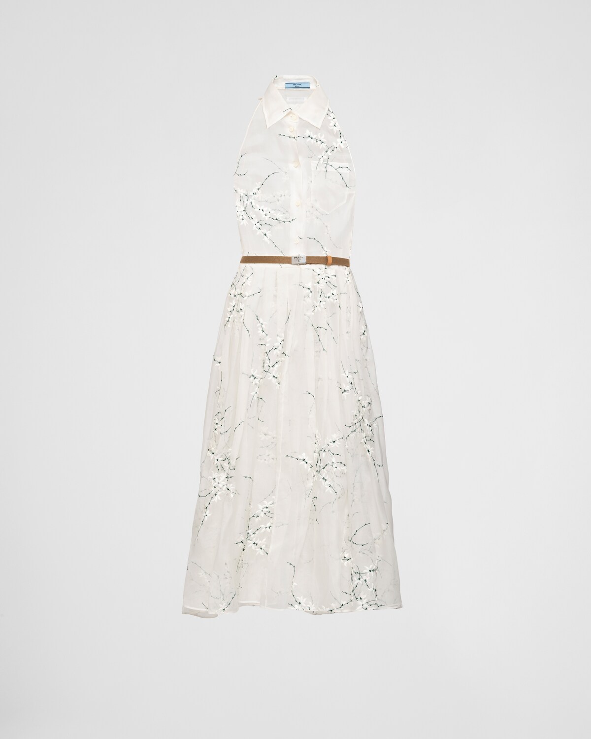 White Embroidered Organza Dress | PRADA