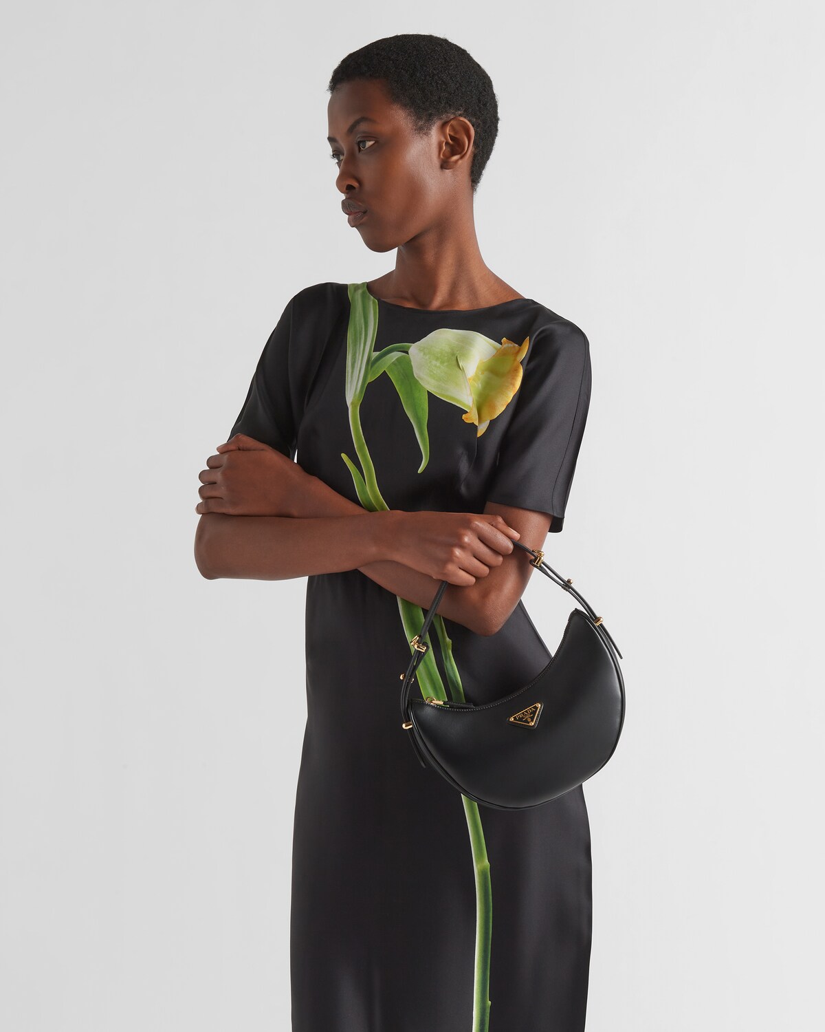Black Printed Twill Dress | PRADA