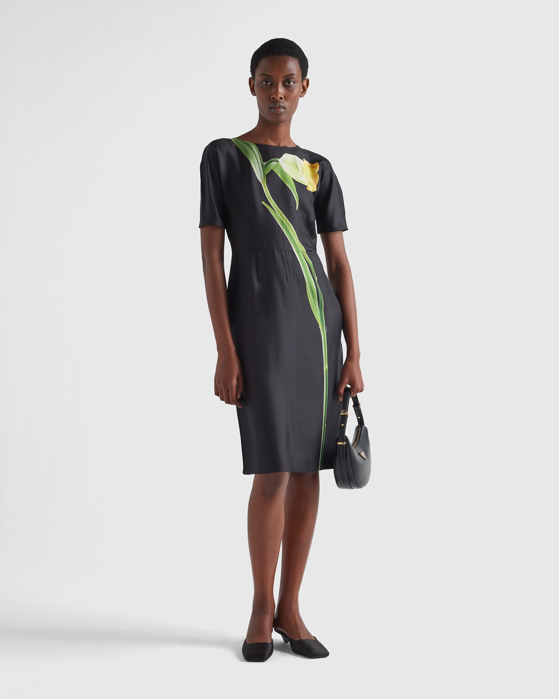 Black Printed Twill Dress | PRADA