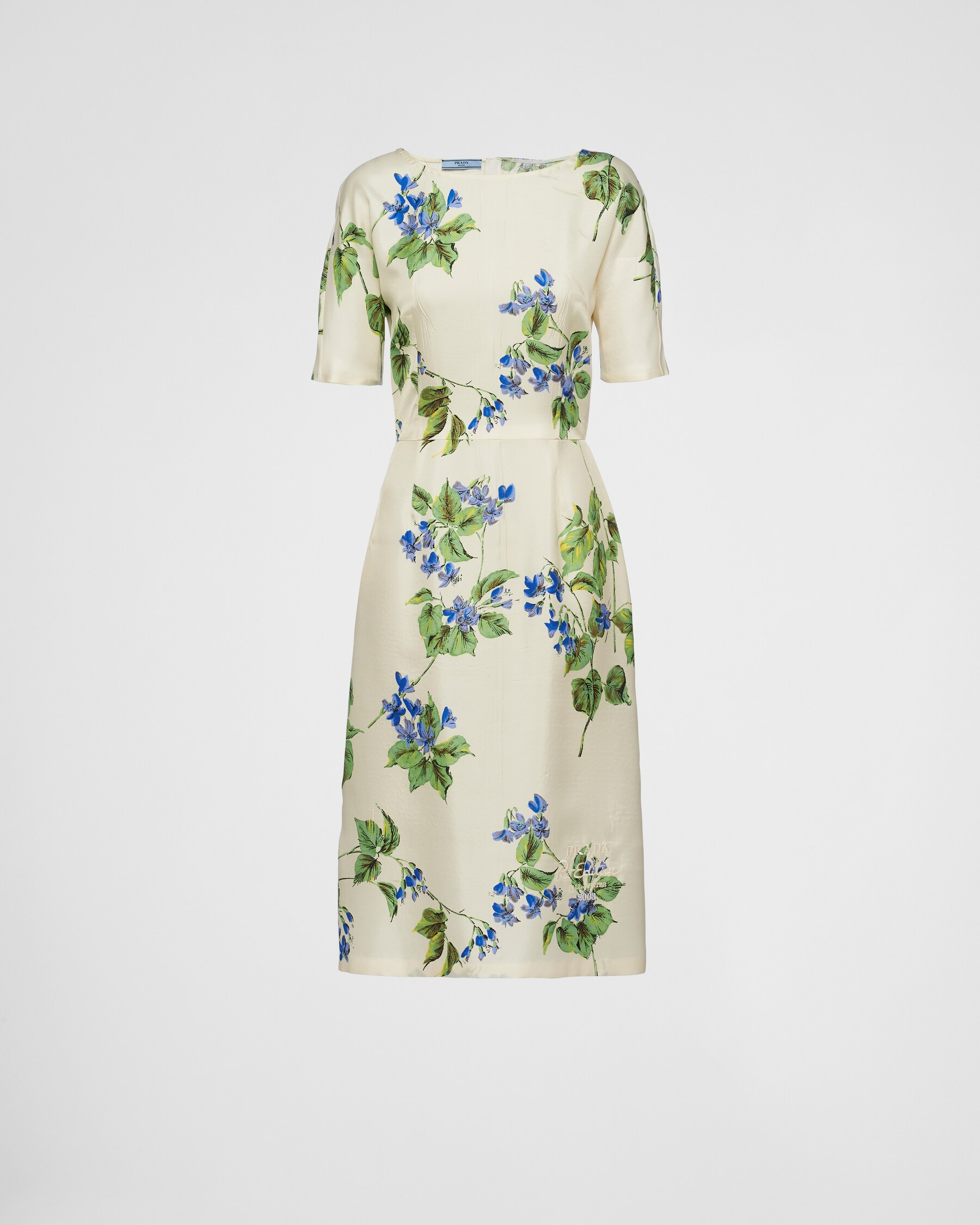 Chalk White Re-edition 2003 Printed Silk Twill Dress | PRADA