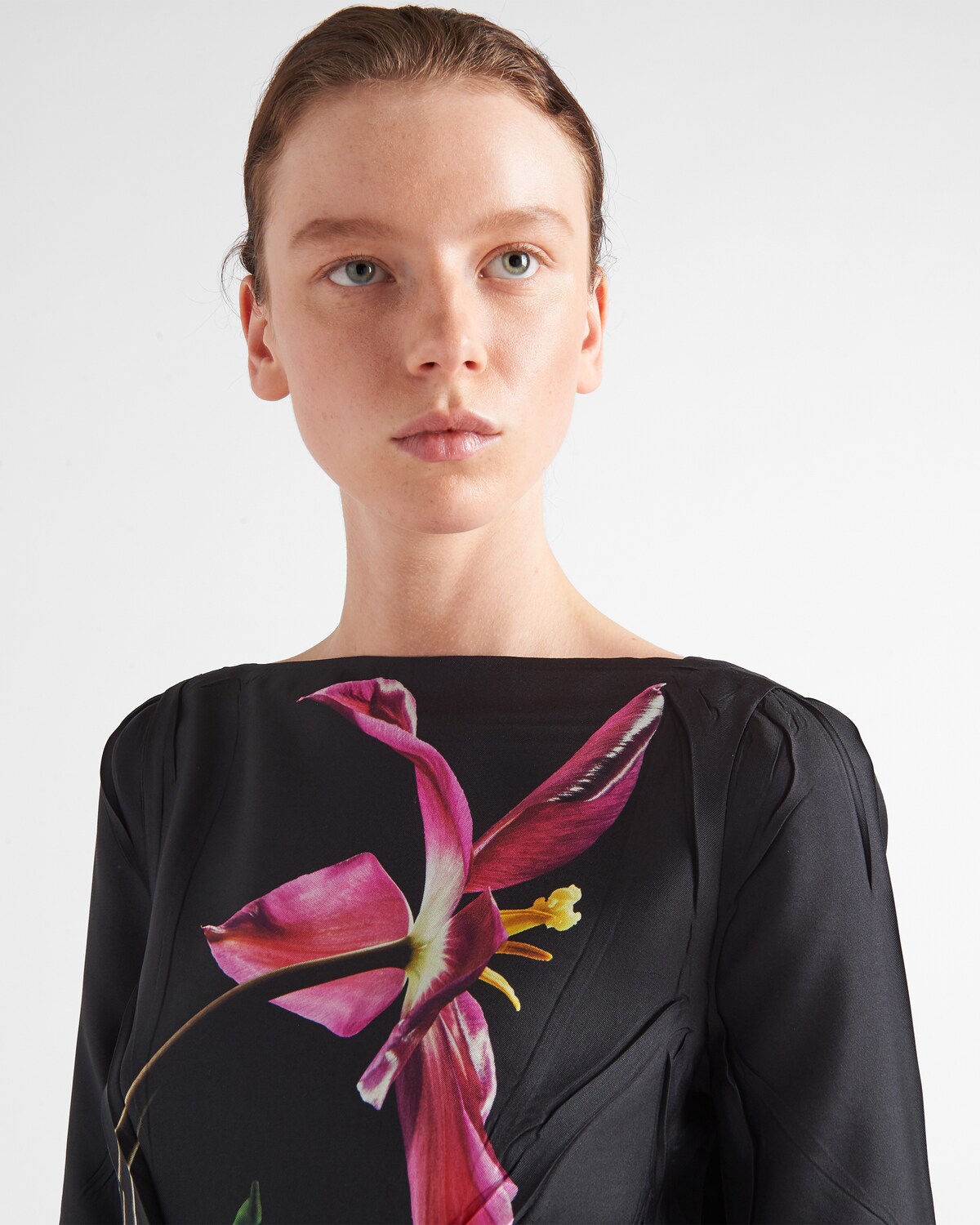 Black Printed Twill Dress | PRADA