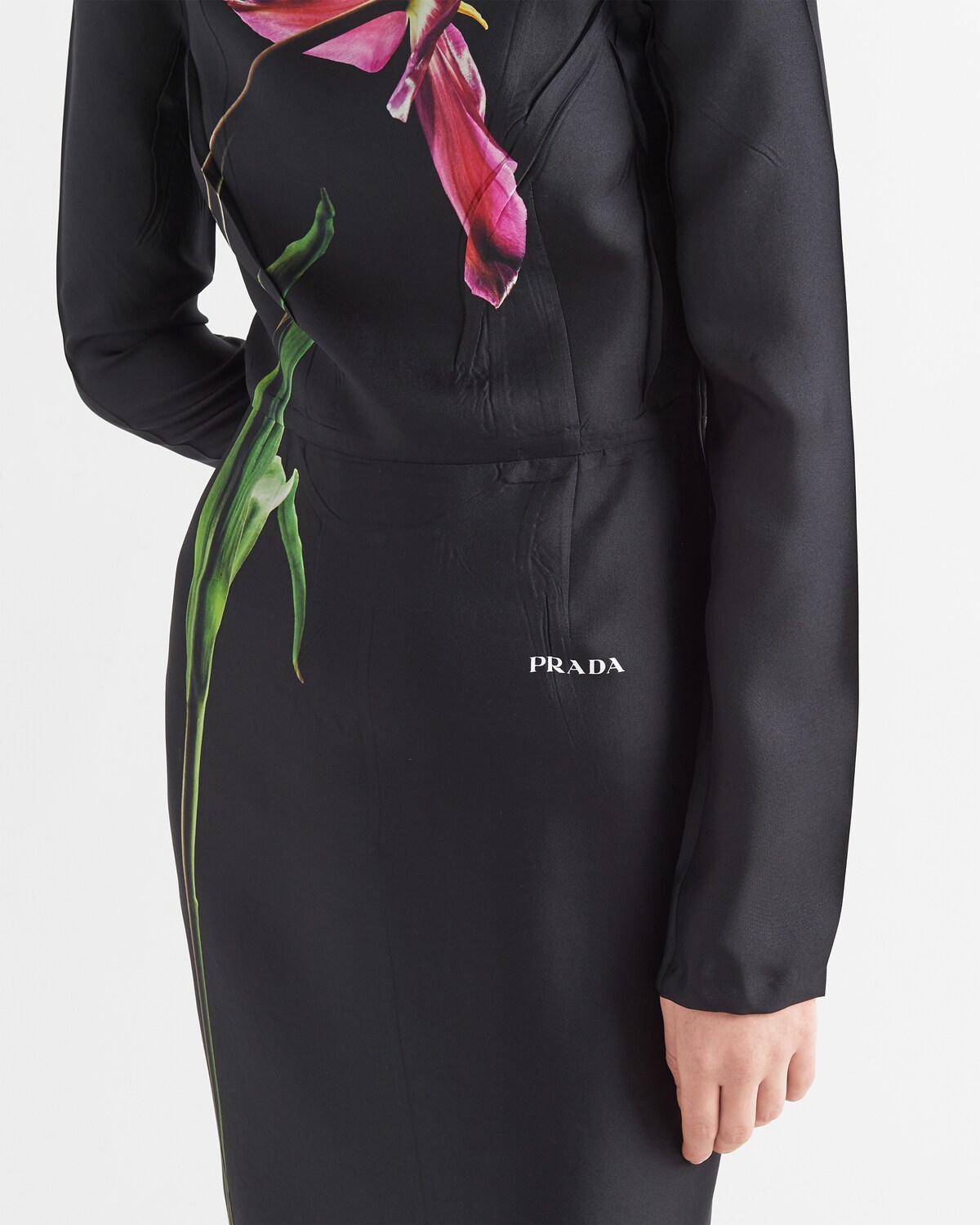 Black Printed Twill Dress | PRADA