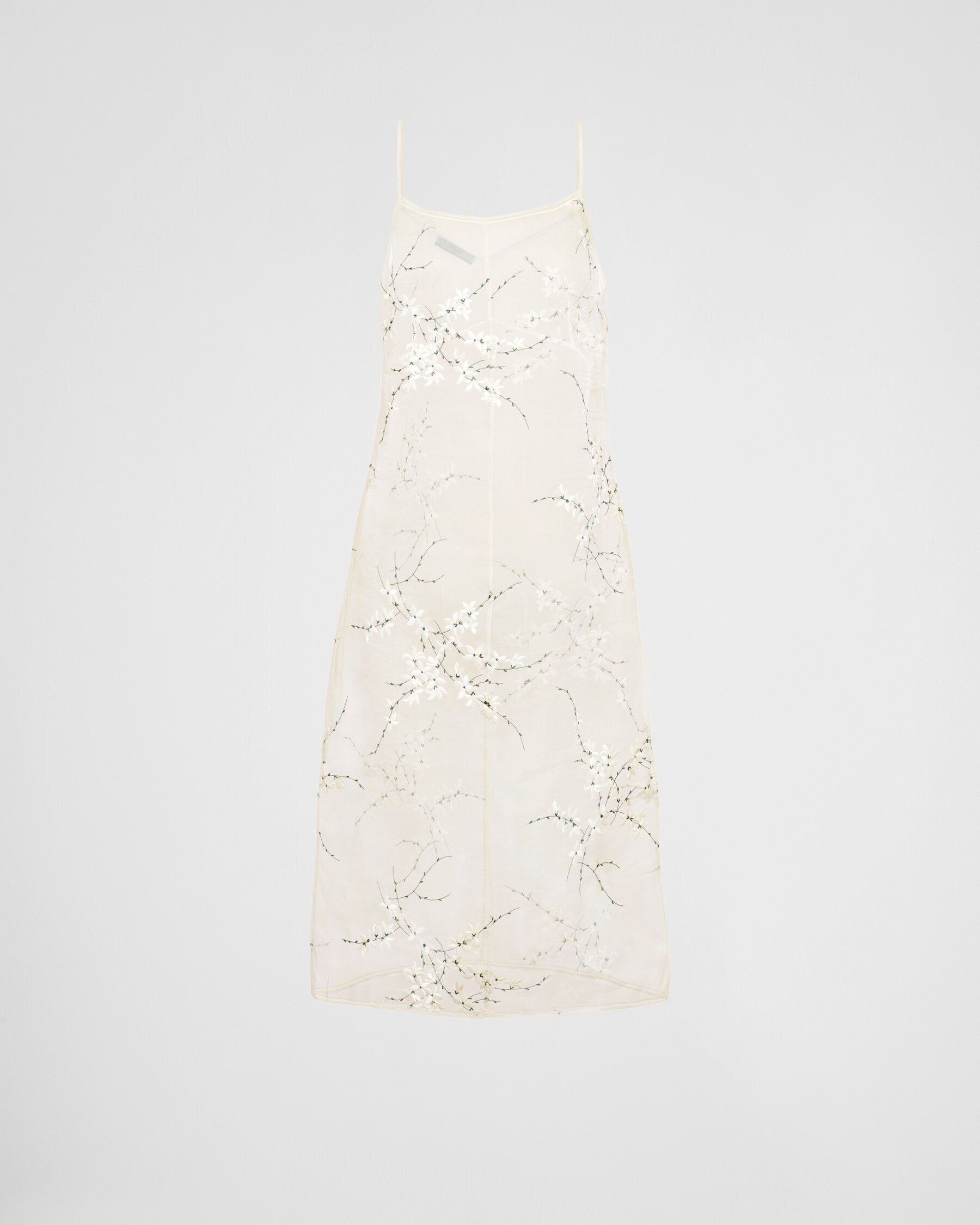 White Embroidered Organza Dress | PRADA