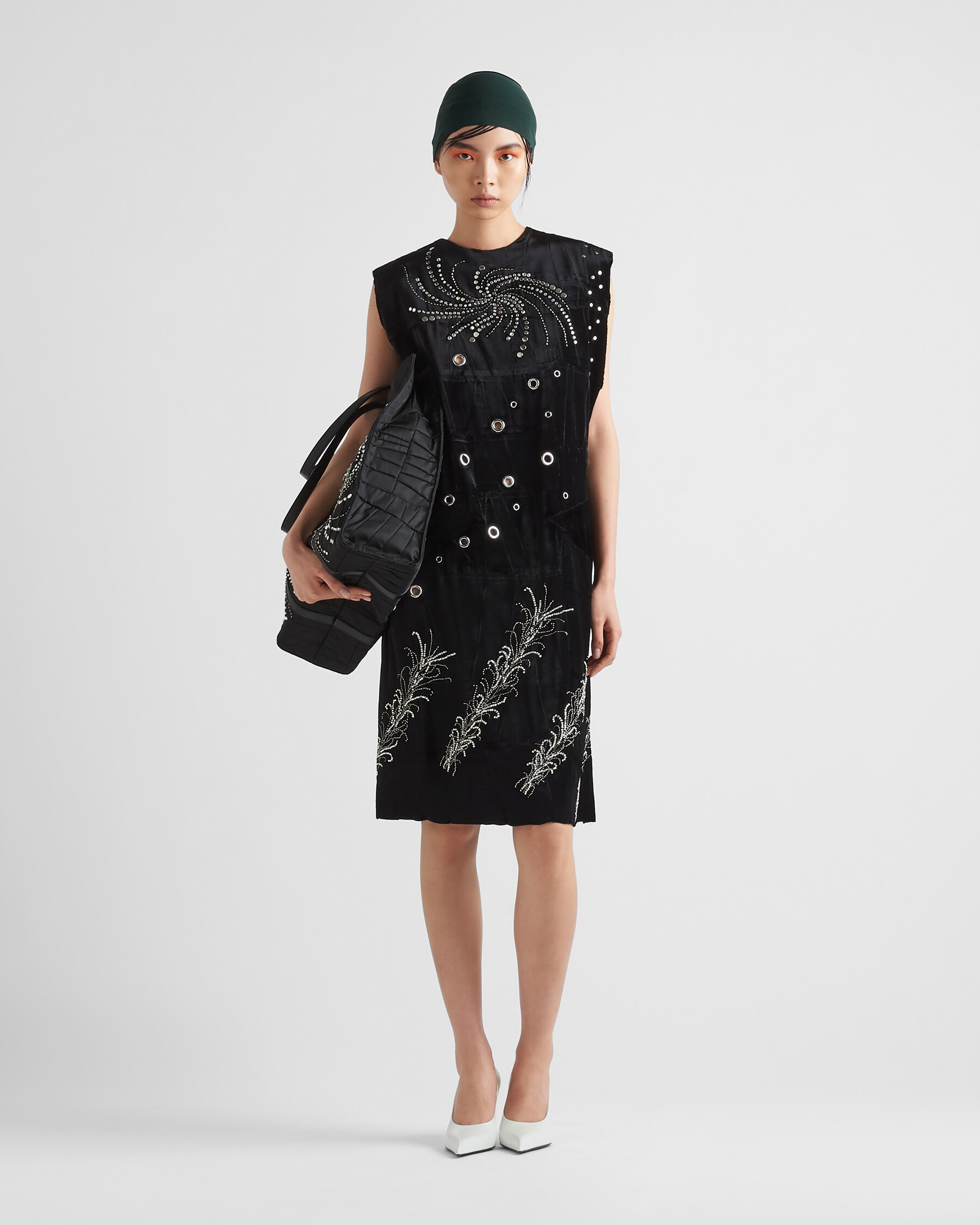 Black Embroidered Velvet Dress | PRADA