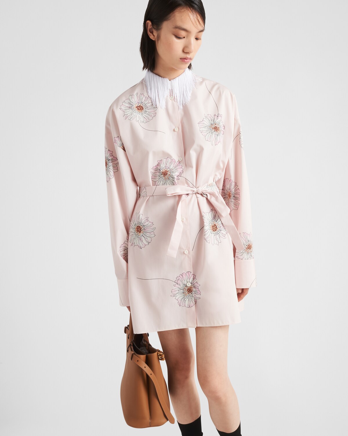 Peach Printed Poplin Shirt Dress | PRADA