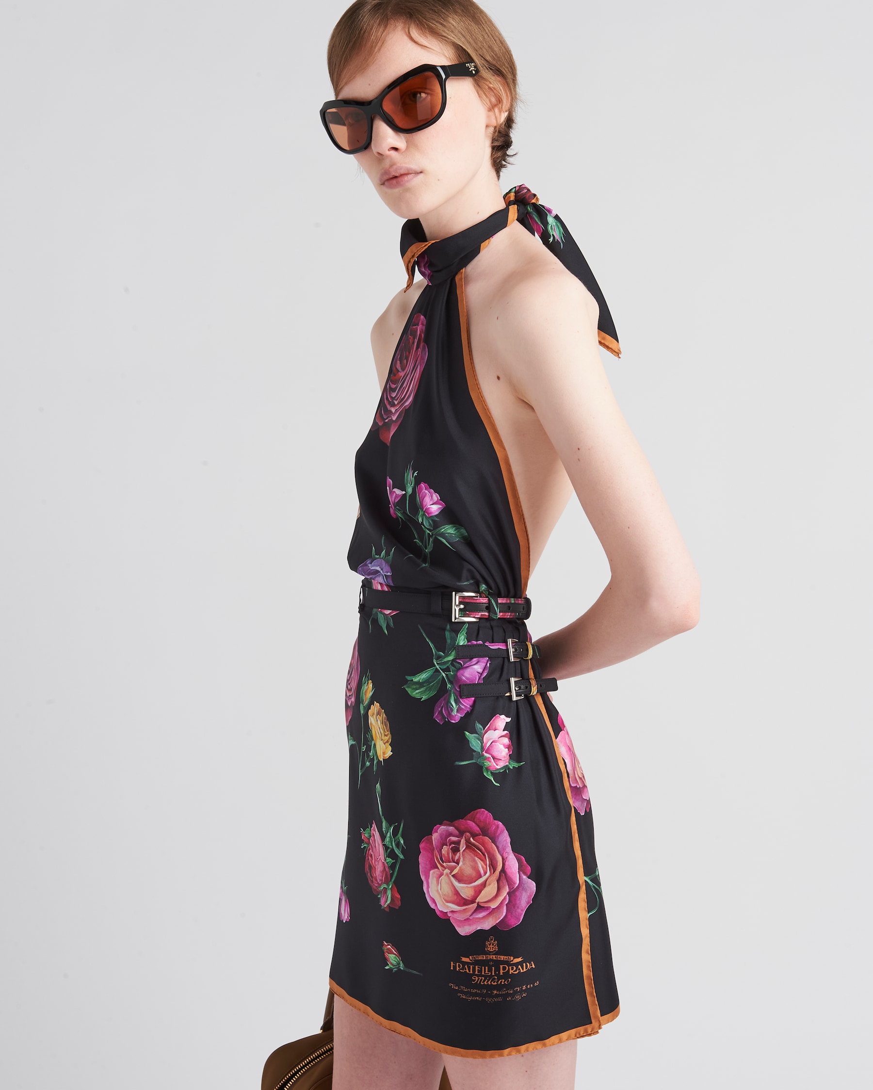 Black Printed Silk Twill Mini-dress | PRADA