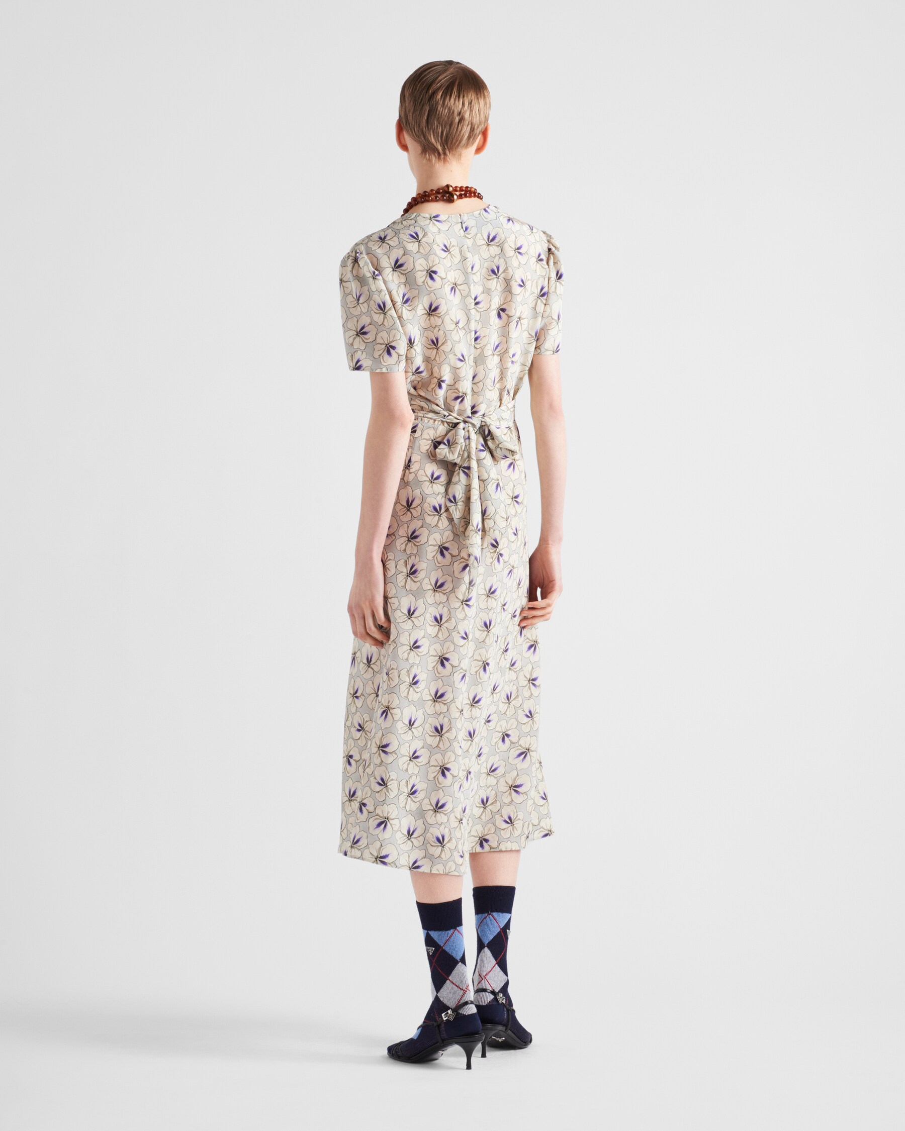 Cloudy Gray Printed Pongee Dress | PRADA