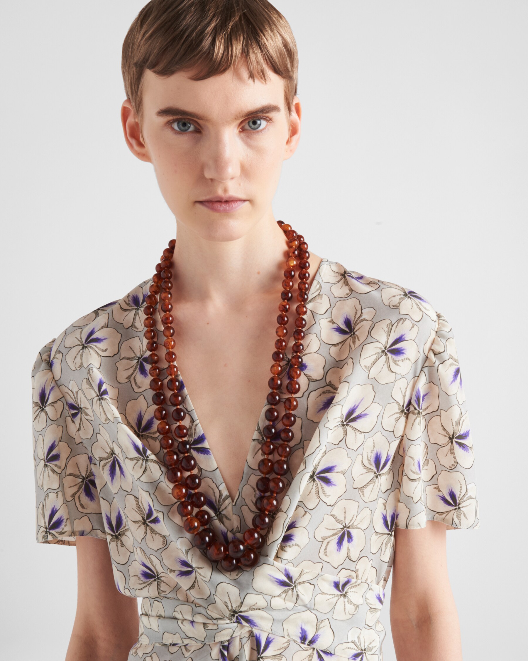 Cloudy Gray Printed Pongee Dress | PRADA