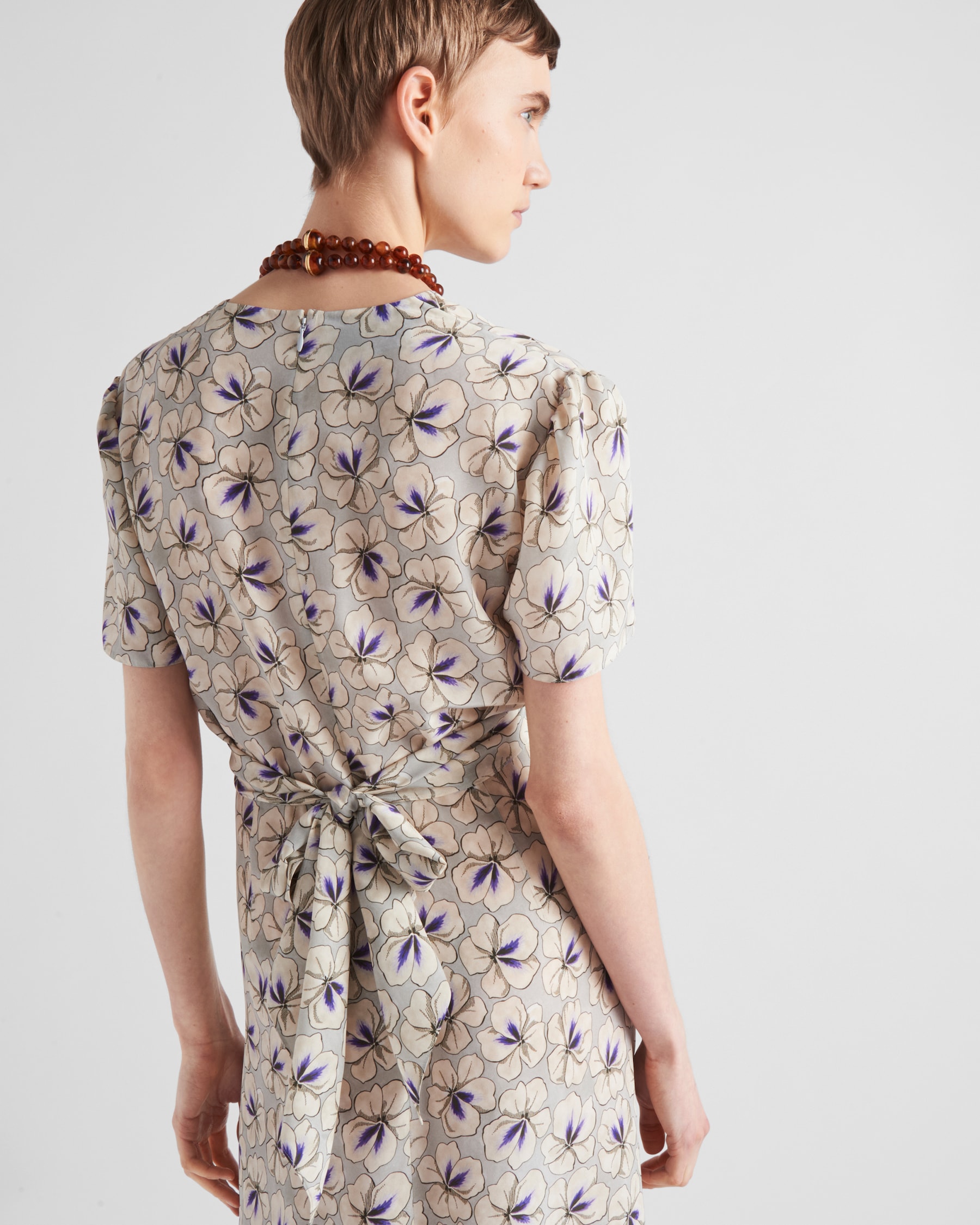 Cloudy Gray Printed Pongee Dress | PRADA