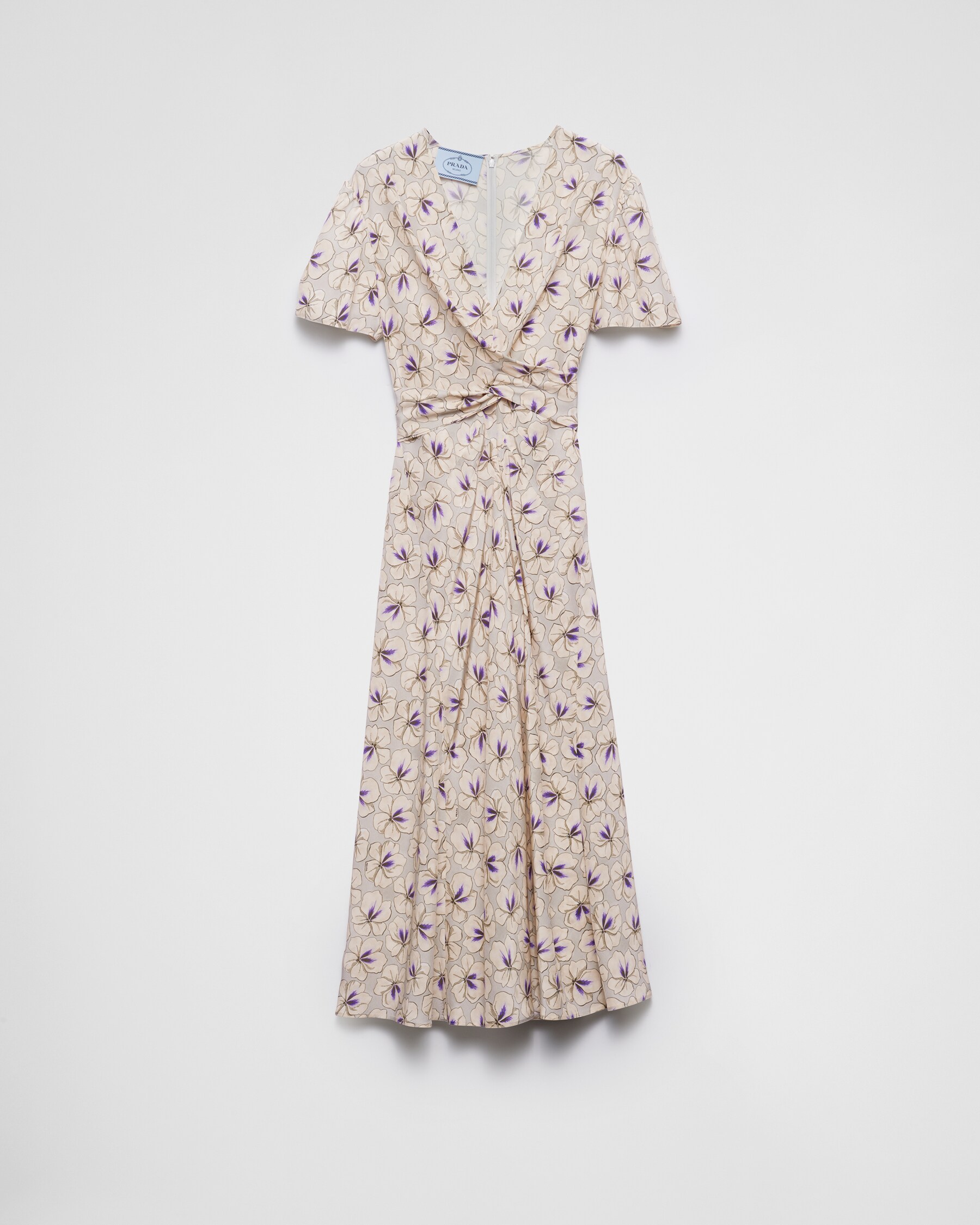 Cloudy Gray Printed Pongee Dress | PRADA