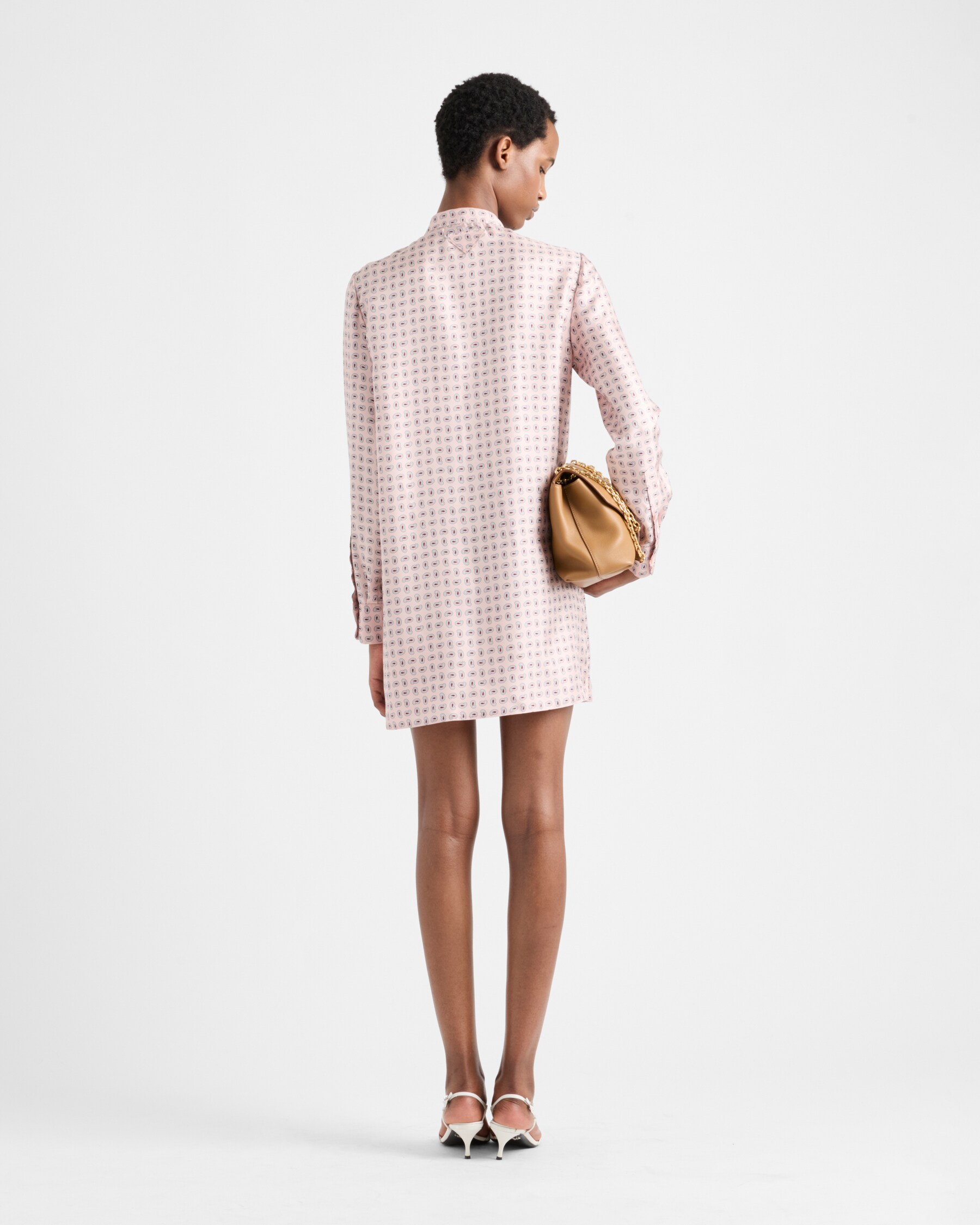 Alabaster Pink Printed Silk Twill Mini-dress | PRADA
