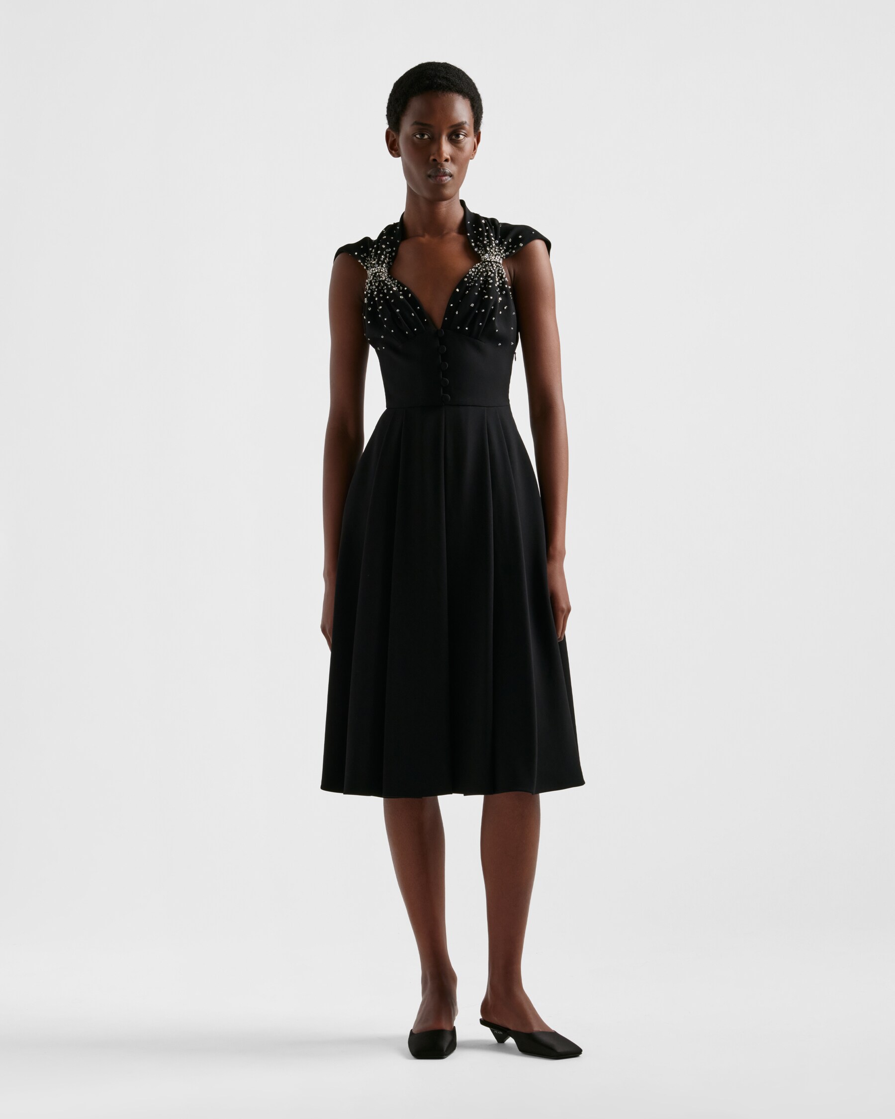 Black Embroidered Cady Dress | PRADA