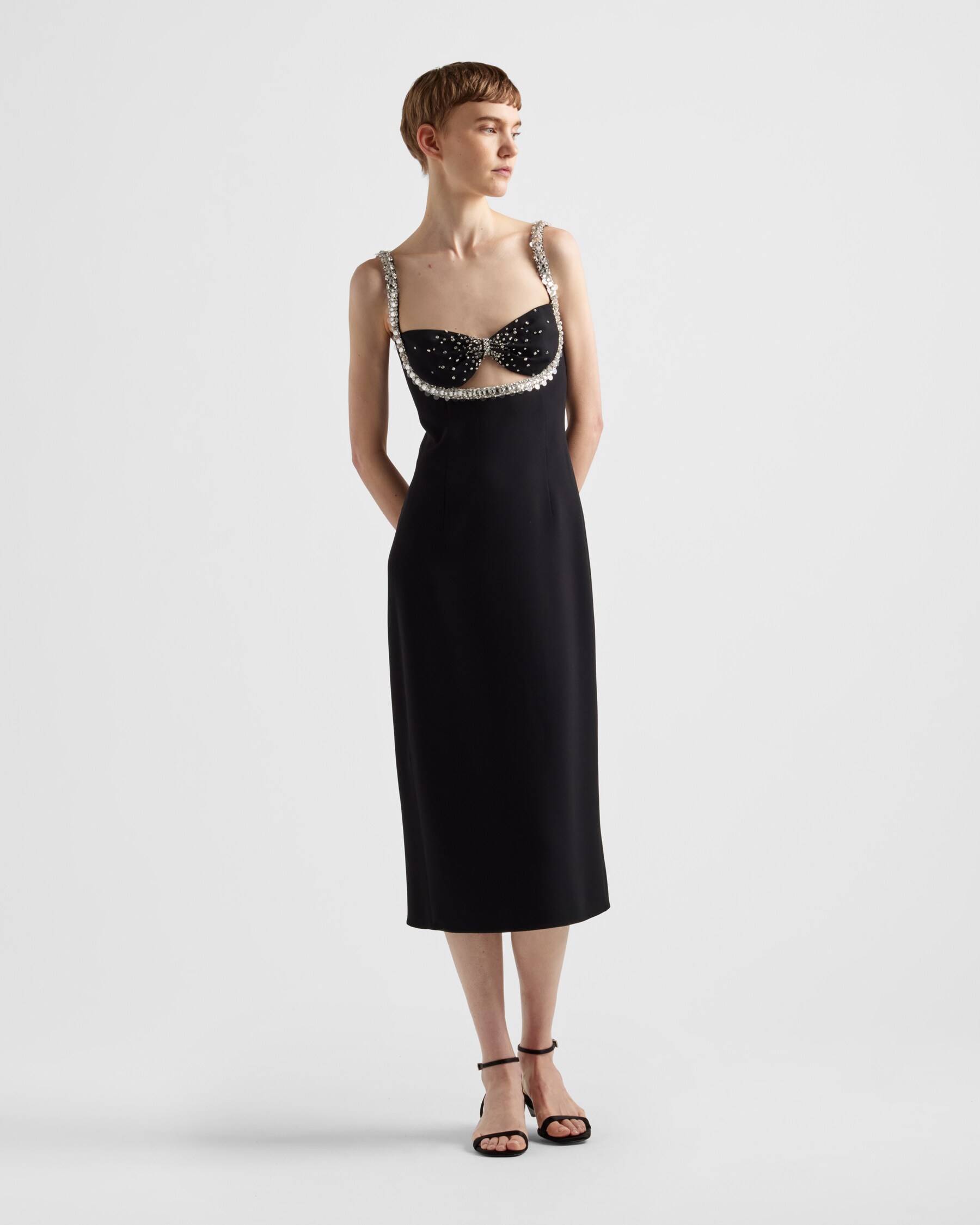 Black Embroidered Sablé Dress | PRADA
