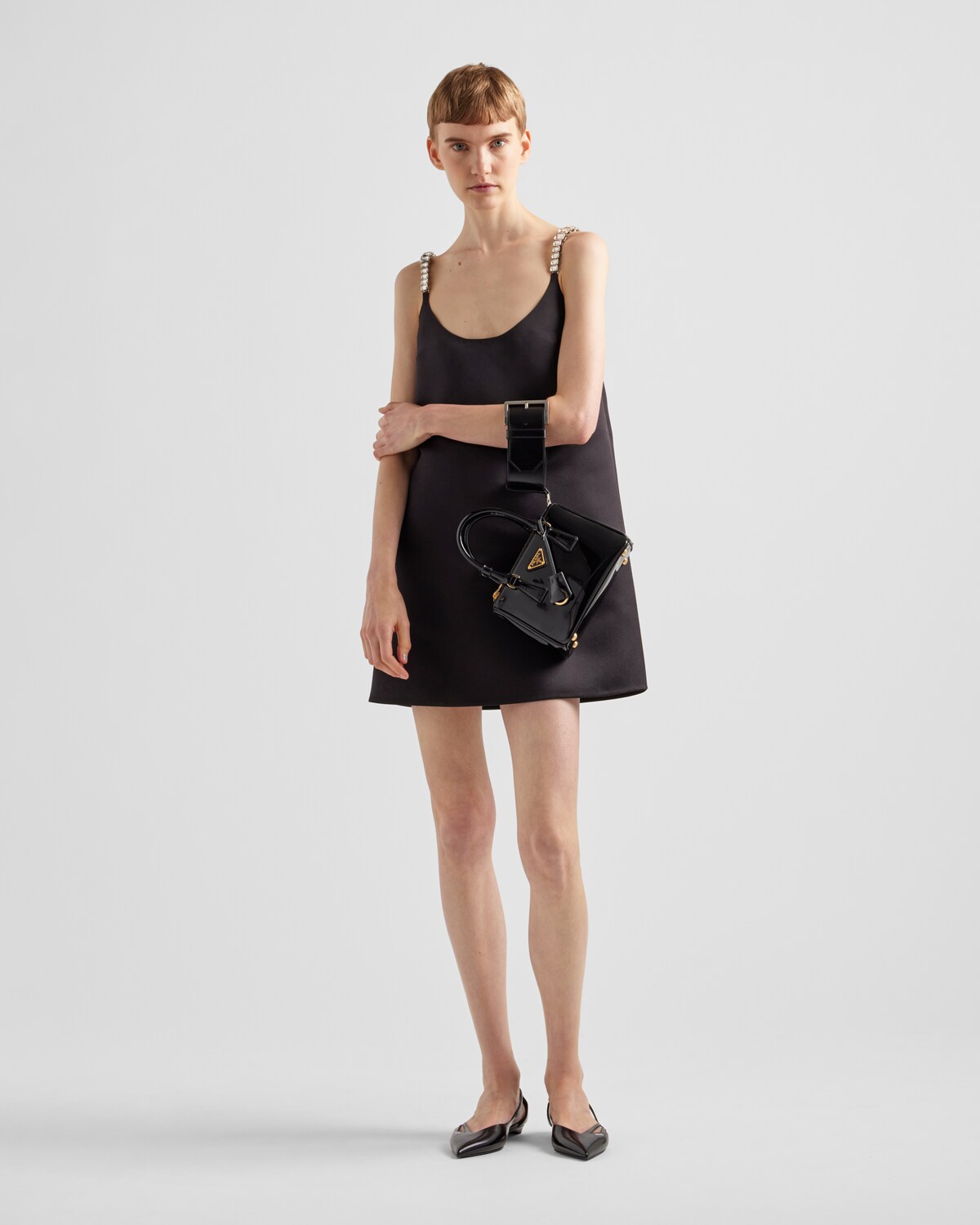Black Embroidered Double Satin Mini-dress | PRADA