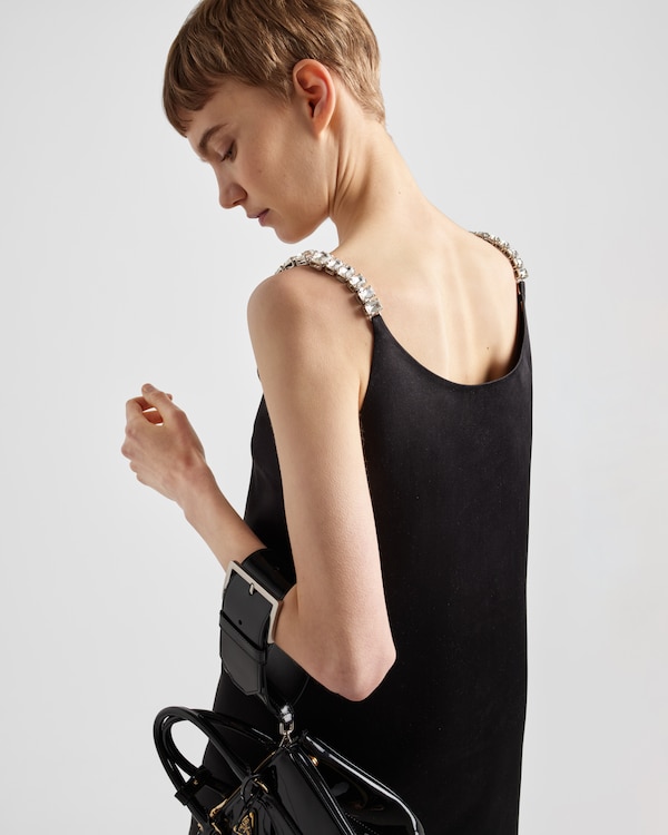 Black Embroidered Double Satin Mini-dress | PRADA