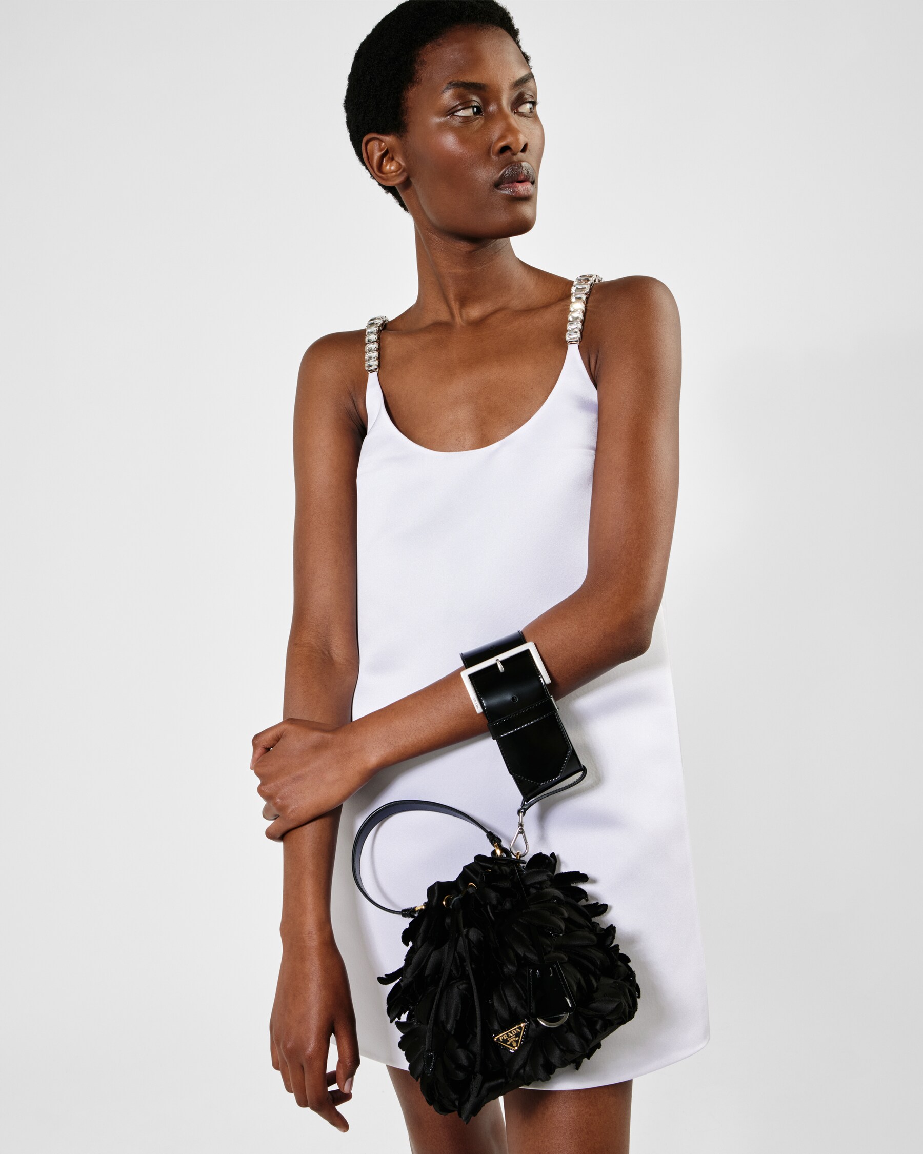 White Embroidered Double Satin Mini-dress | PRADA