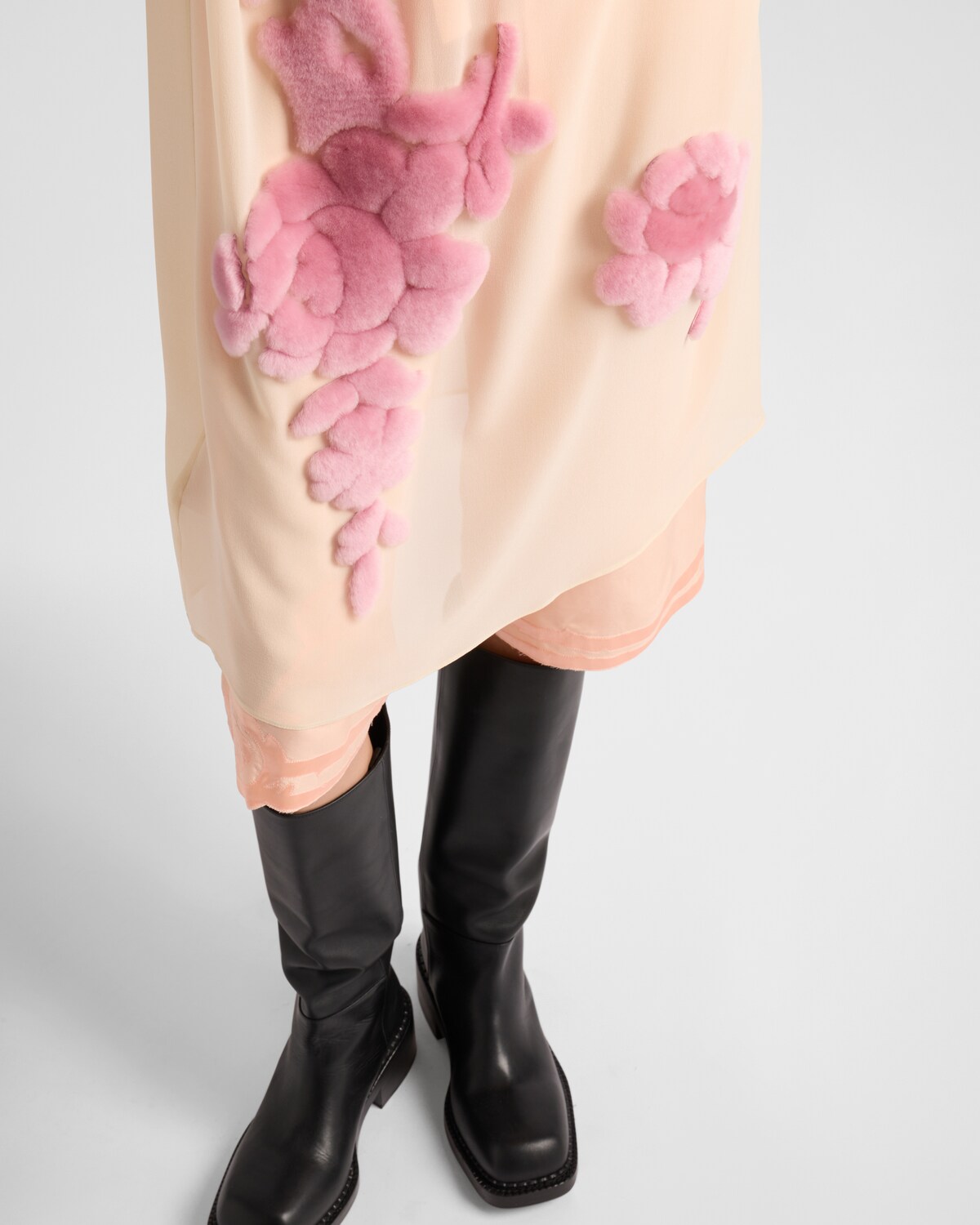 Begonia Pink Embroidered Georgette Dress | PRADA