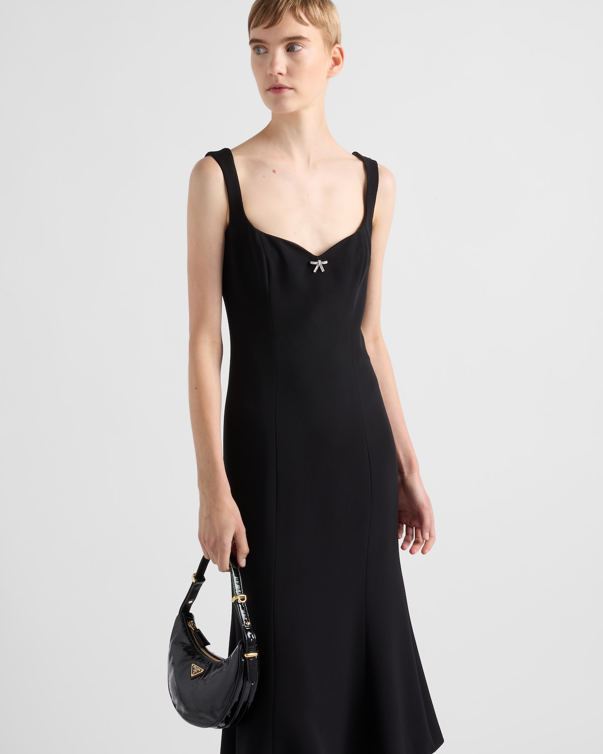 Black Embroidered Cady Dress | PRADA - United States